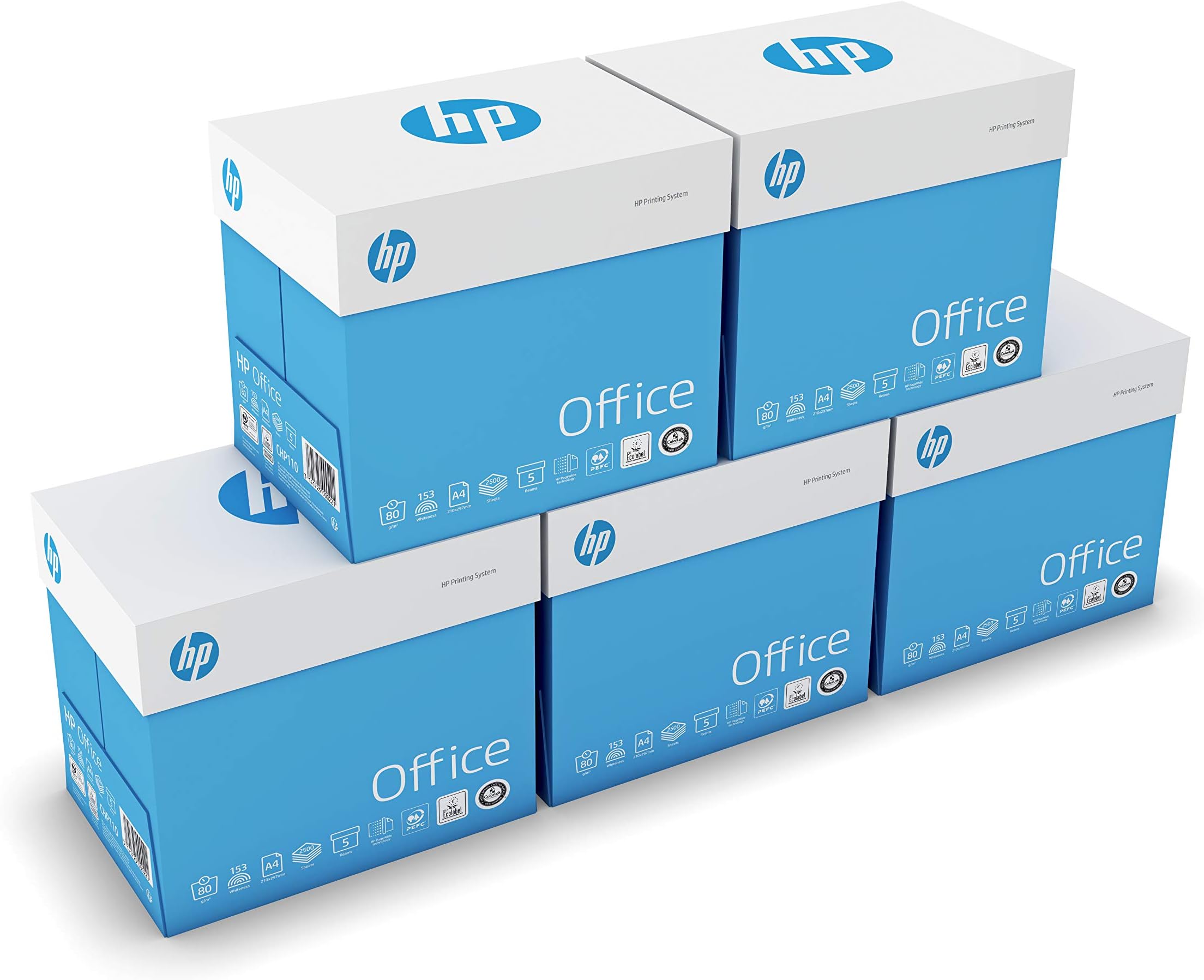 HP Office A4 80gsm White Office Copier Paper (1 Box Contains Five Reams ...