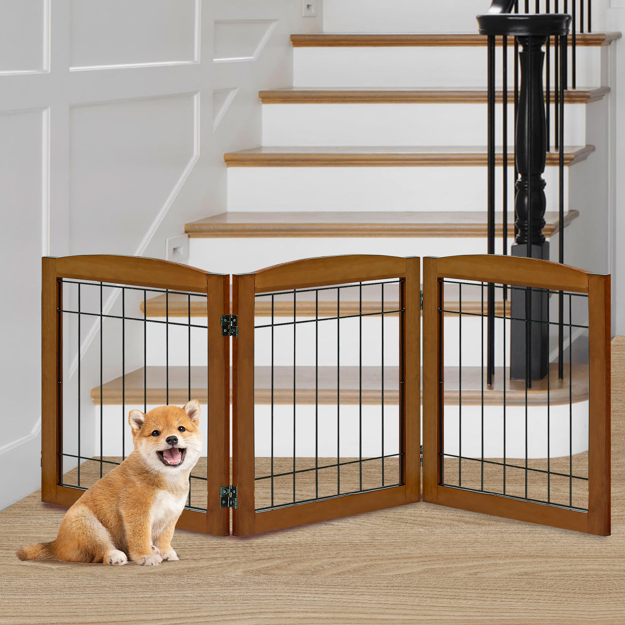Snapklik.com : LZRS 3-Panel Freestanding Foldable Wooden Dog Gate Solid ...
