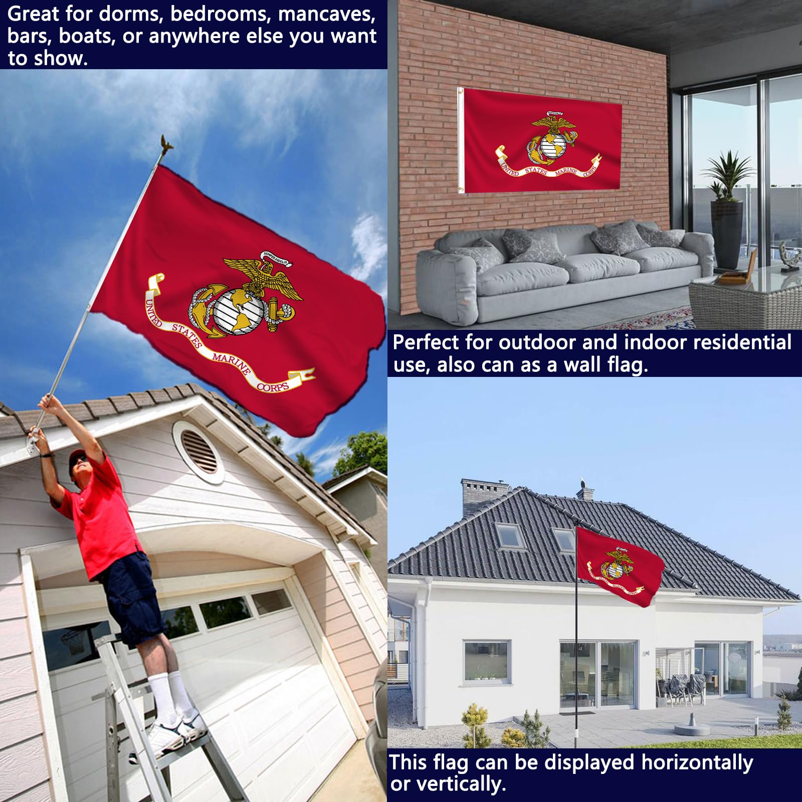 Snapklik.com : US Marine Corps USMC Military Flag 3x5 Outdoor Double Sided