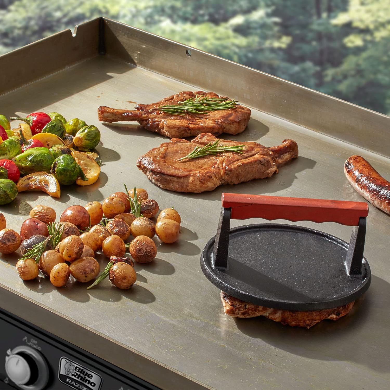 06681Y Cast Iron Grill Press | Pre-Seasoned Base & Hardwood Handle ...