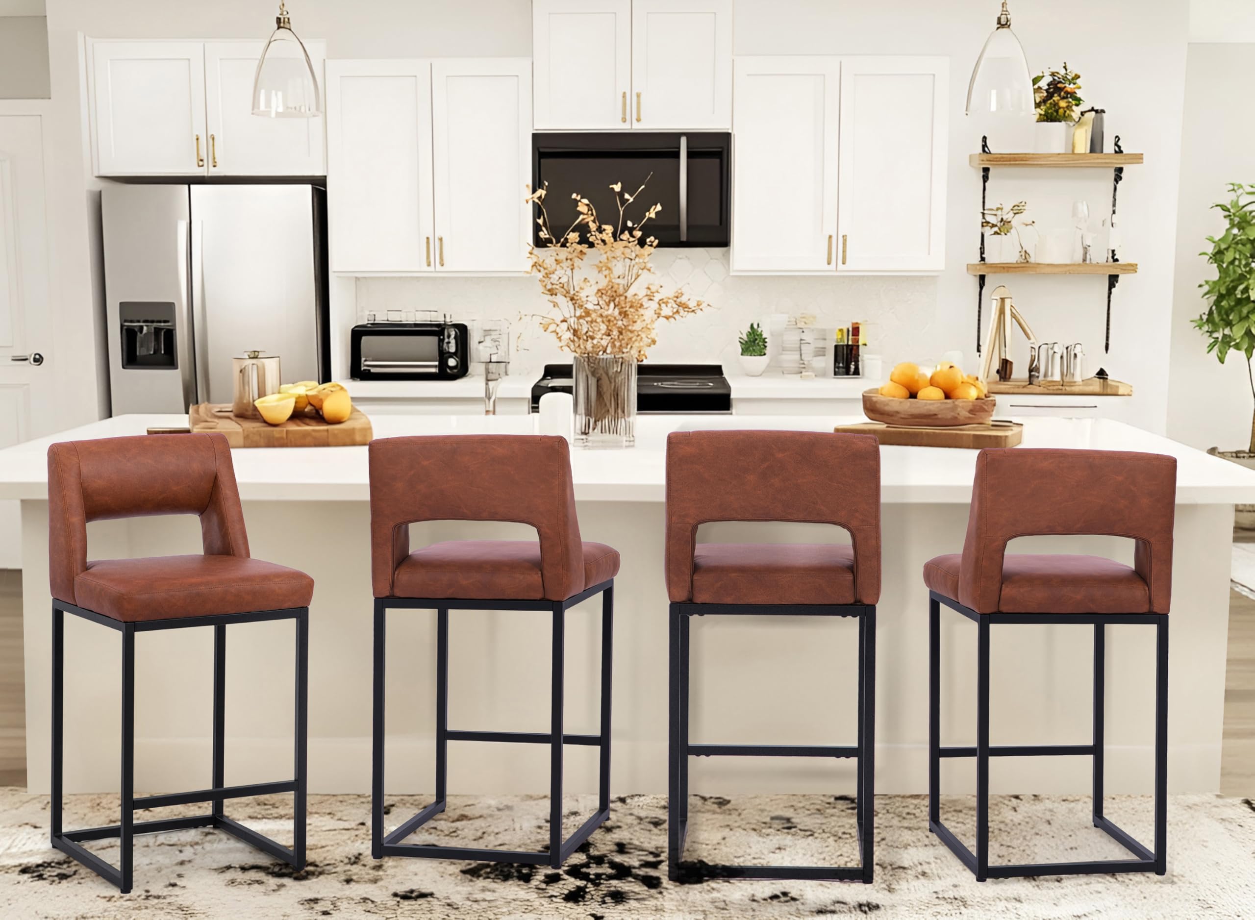Amazon.com: RNKSFX Counter Height Brown Bar Stools Set of 4 for Kitchen ...