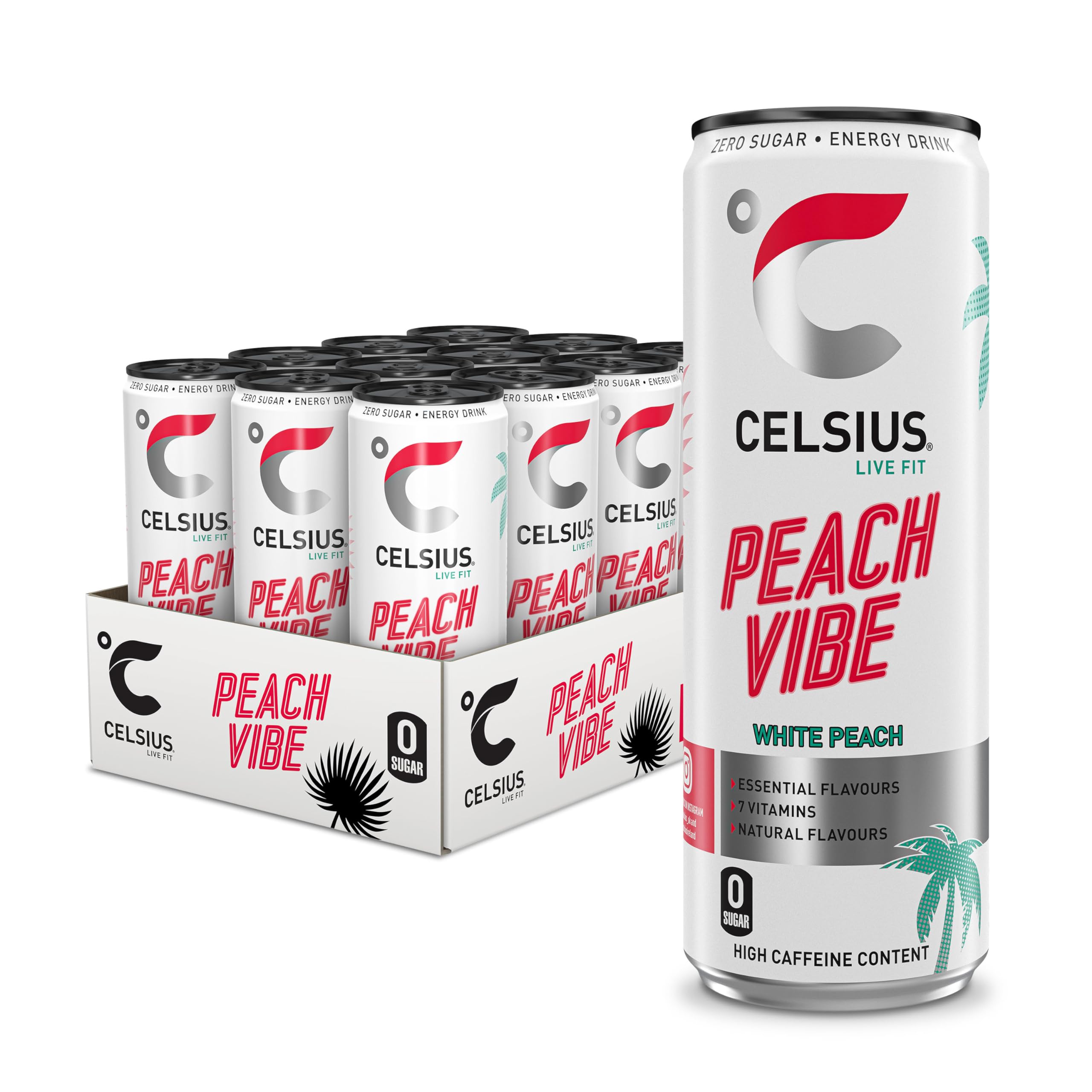 CELSIUS Sparkling Peach Vibe, Refreshing Energy Drink, 355ml (Pack of ...