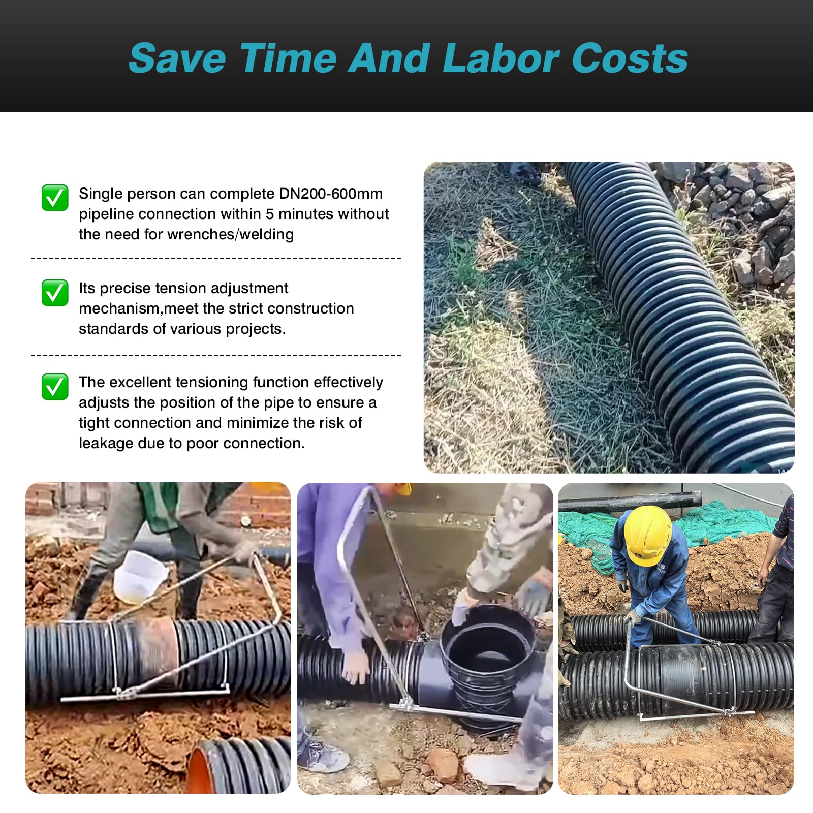Snapklik.com : 200-600mm HDPE Corrugated Pipe Tensioner, Manual Docking Pipeline Installation ...