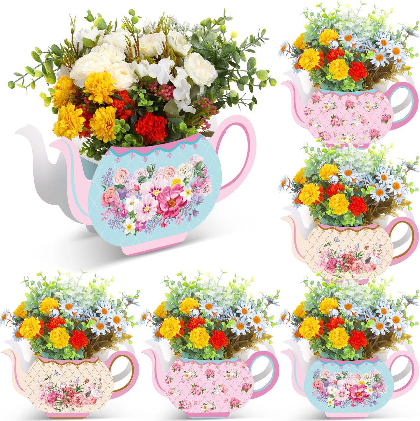 Amazon.com: Yinder 6 Pcs Tea Party Decorations Princess Party Flower ...