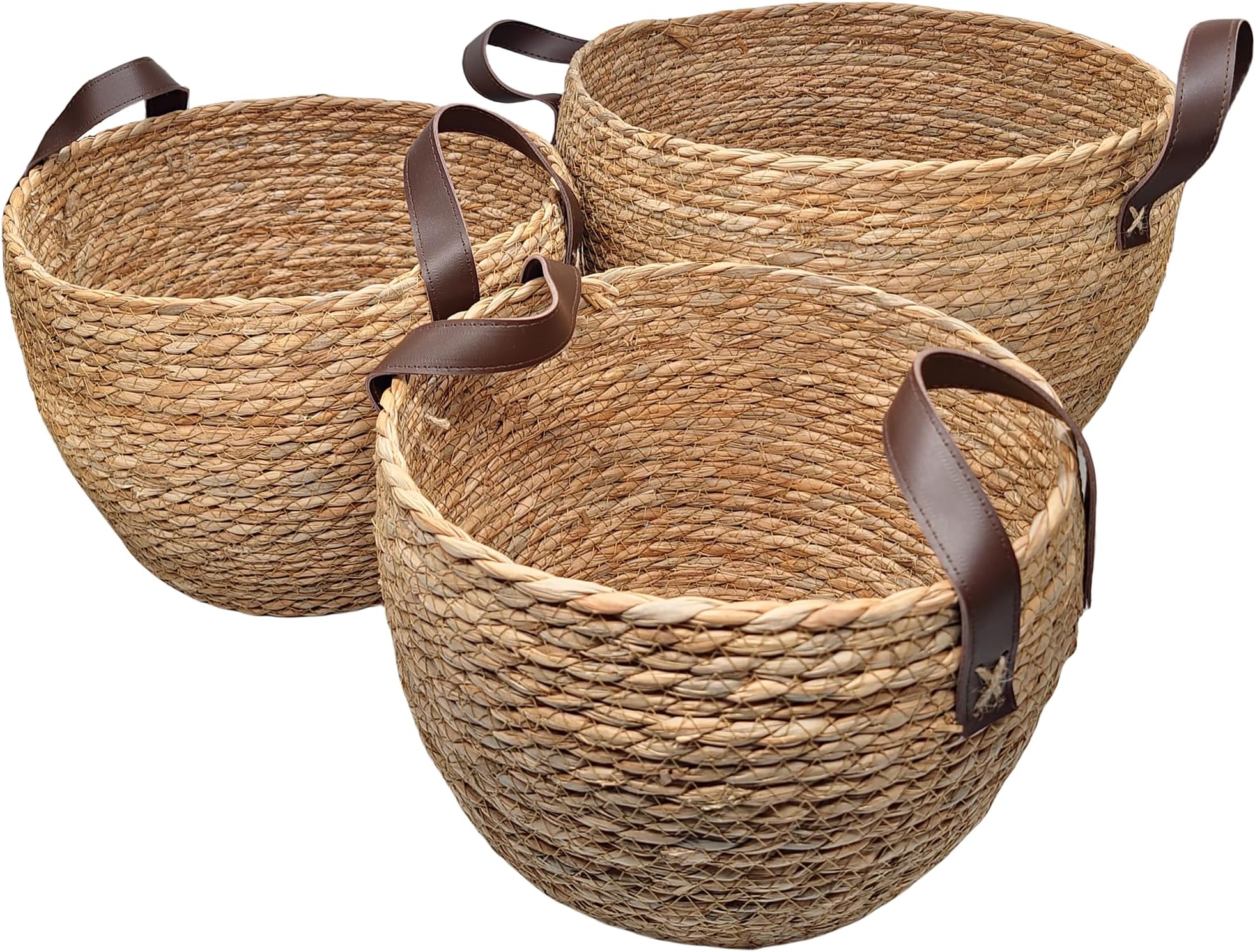 Amazon.com: GIB Round Wicker Woven Seagrass Storage Baskets with ...