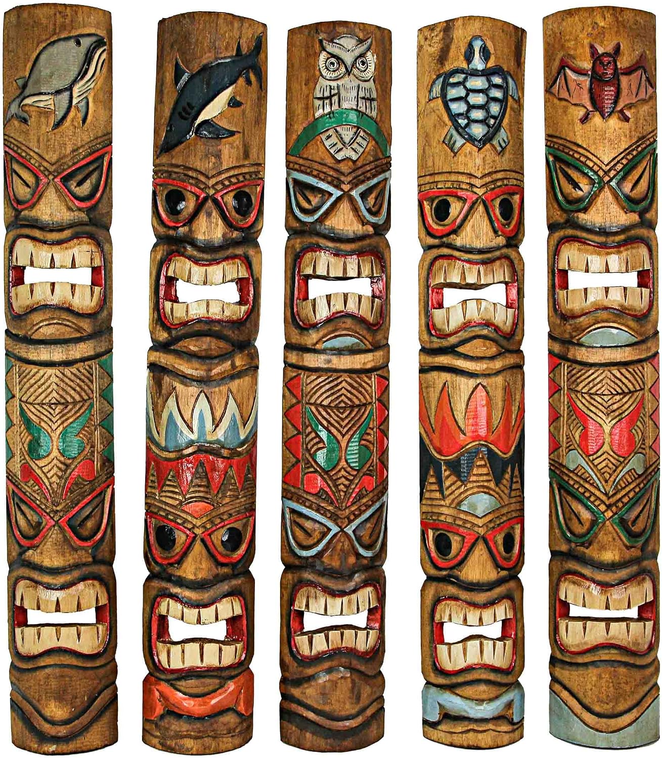Amazon.com: Zeckos Set of 5 Double Tiki Mask Animal Totem Hand Carved ...
