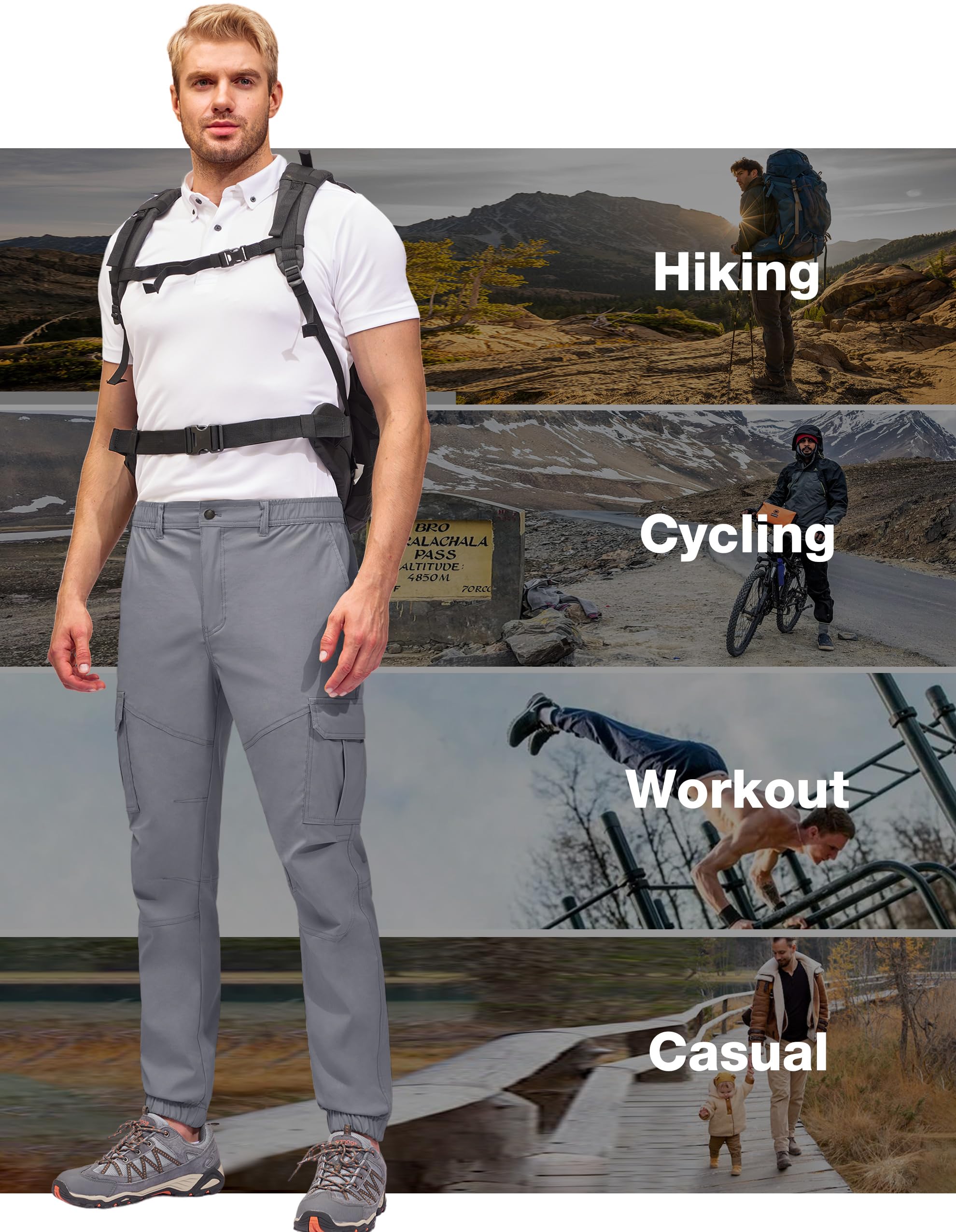 PULI Men's Lightweight Hiking Travel Pants, Slim Fit Stretch Joggers ...