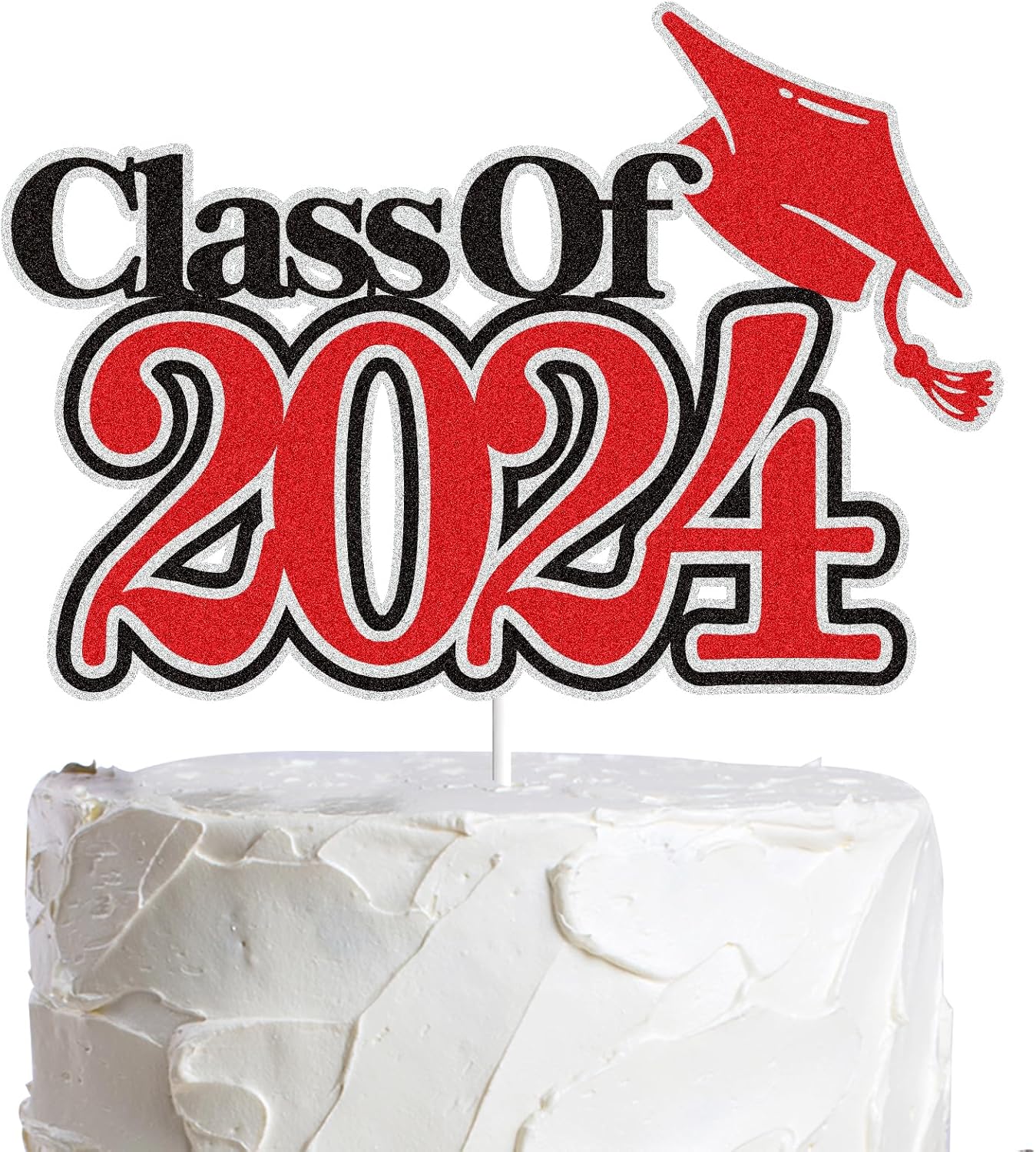 Amazon.com: LINGBOOM Class of 2024 Graduation Cake Topper Red Glitter ...