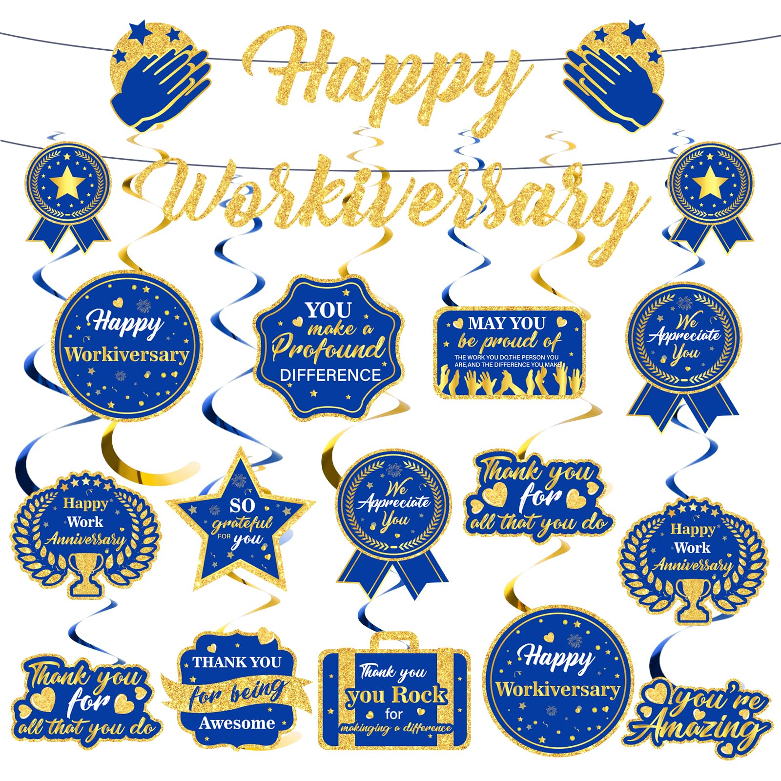 Frakron Blue Happy Work Anniversary Banner decorations Navy Blue Gold ...