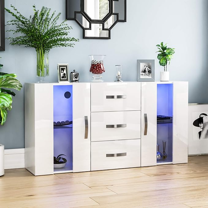 Vida Designs Astro 2 Door 3 Drawer Modern LED Sideboard in White, RGB ...