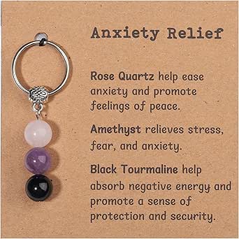 Amazon.com: GINAZL Real Healing Crystals Stones Keychain, Anti Anxiety ...