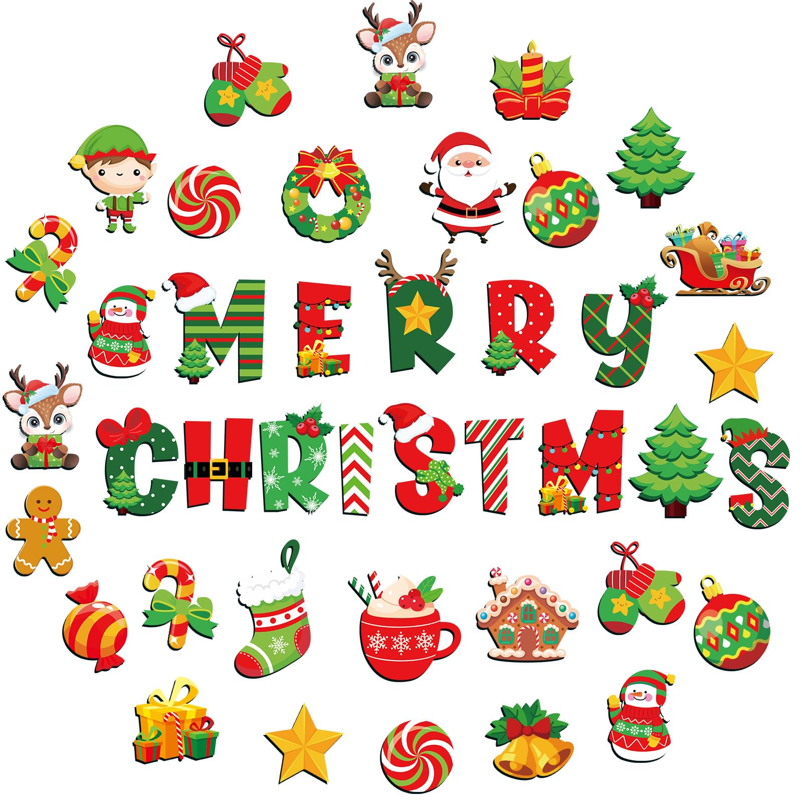 Amazon.com: Estune 72 Pcs Merry Christmas Bulletin Board Set Winter ...