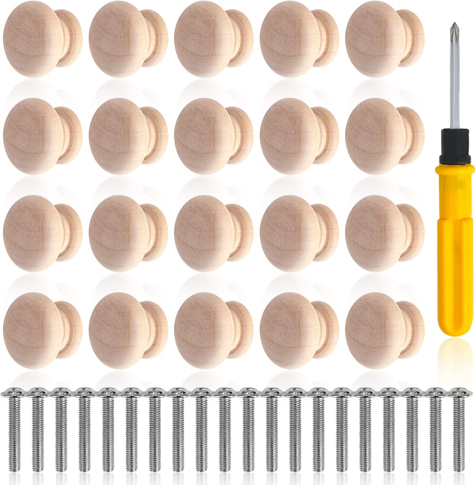 QOCO 20pcs Wooden Drawer Knobs,Round Natural Wooden Wardrobe Knobs with ...