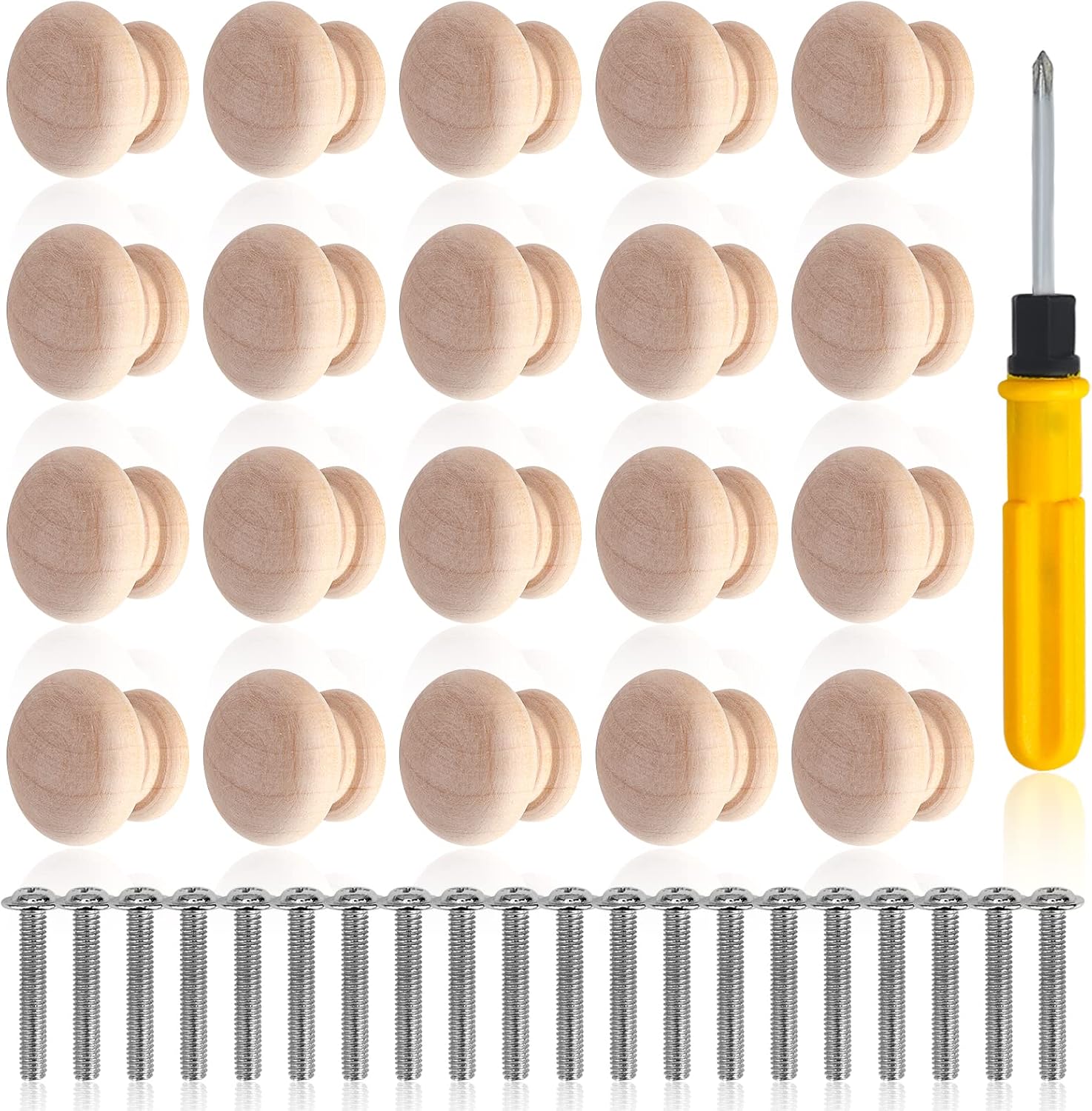 QOCO 20pcs Wooden Drawer Knobs,Round Natural Wooden Wardrobe Knobs with ...