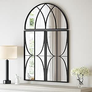 Amazon.com: HMANGE Big Arched Window Wall Mirror - Arched Black ...