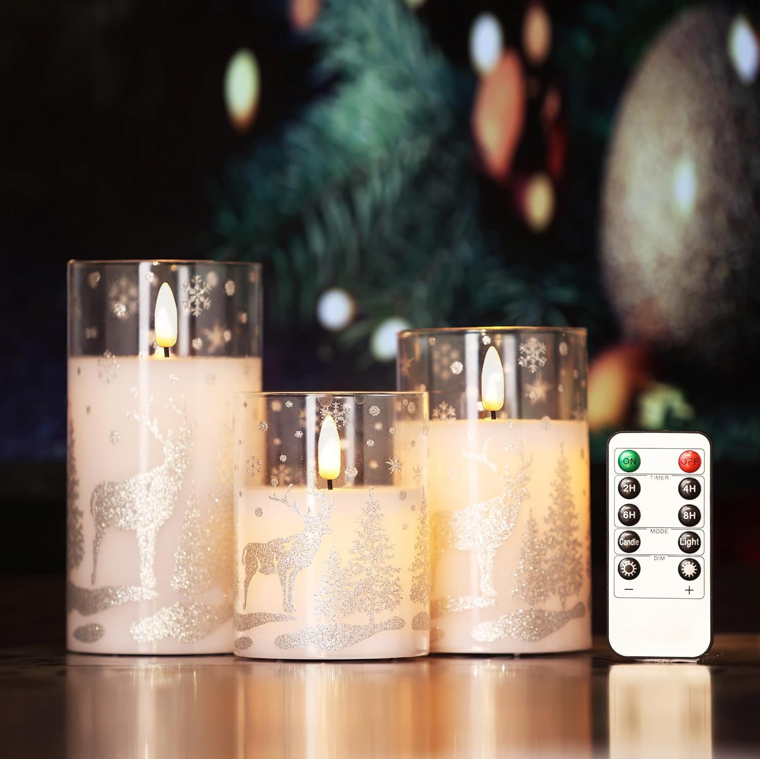 Amazon.com: Christmas LED Glass Flameless Candles with Remote and Timer ...
