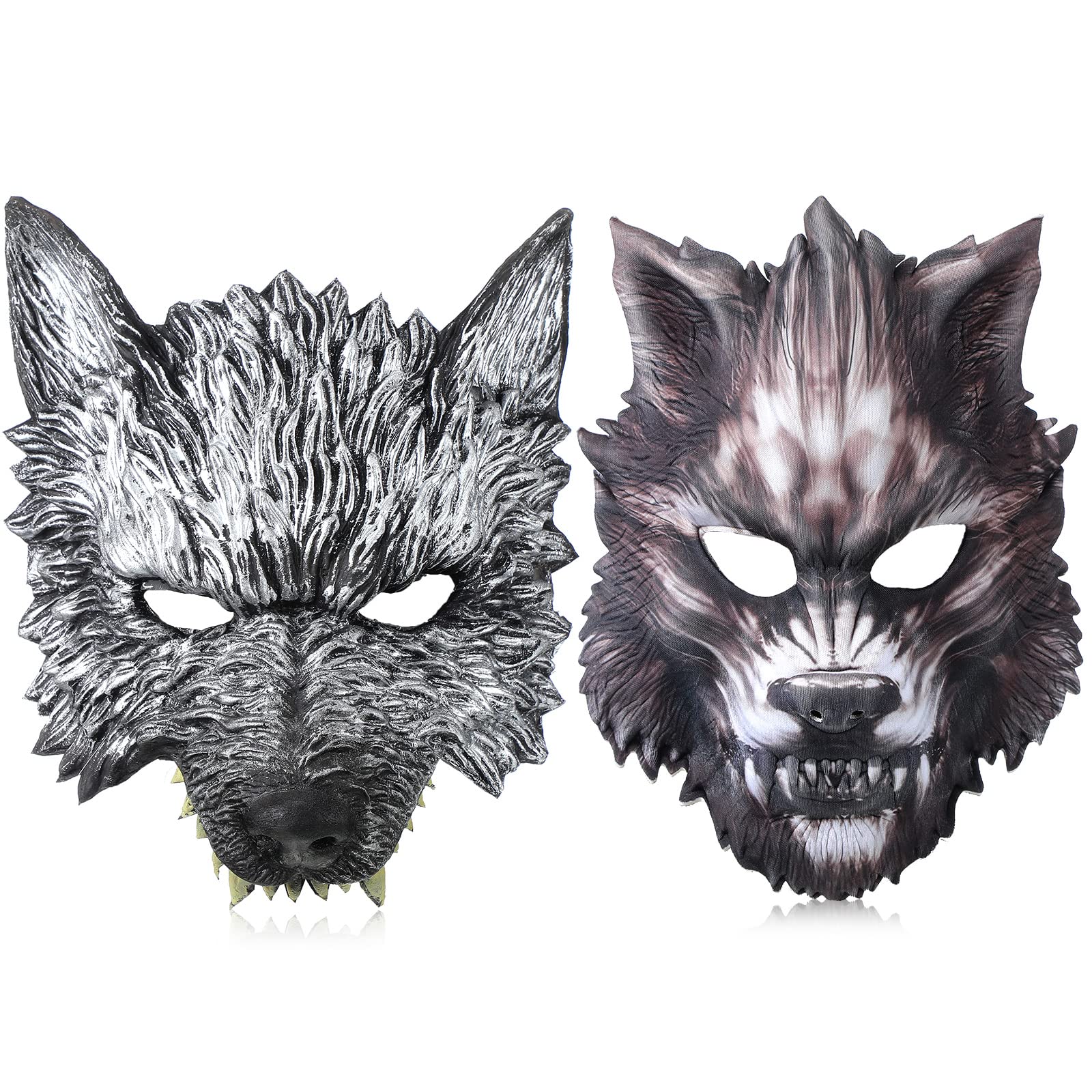 Amazon.com: 2 Pecies Wolf Mask Halloween Half Face Werewolf Mask Animal ...