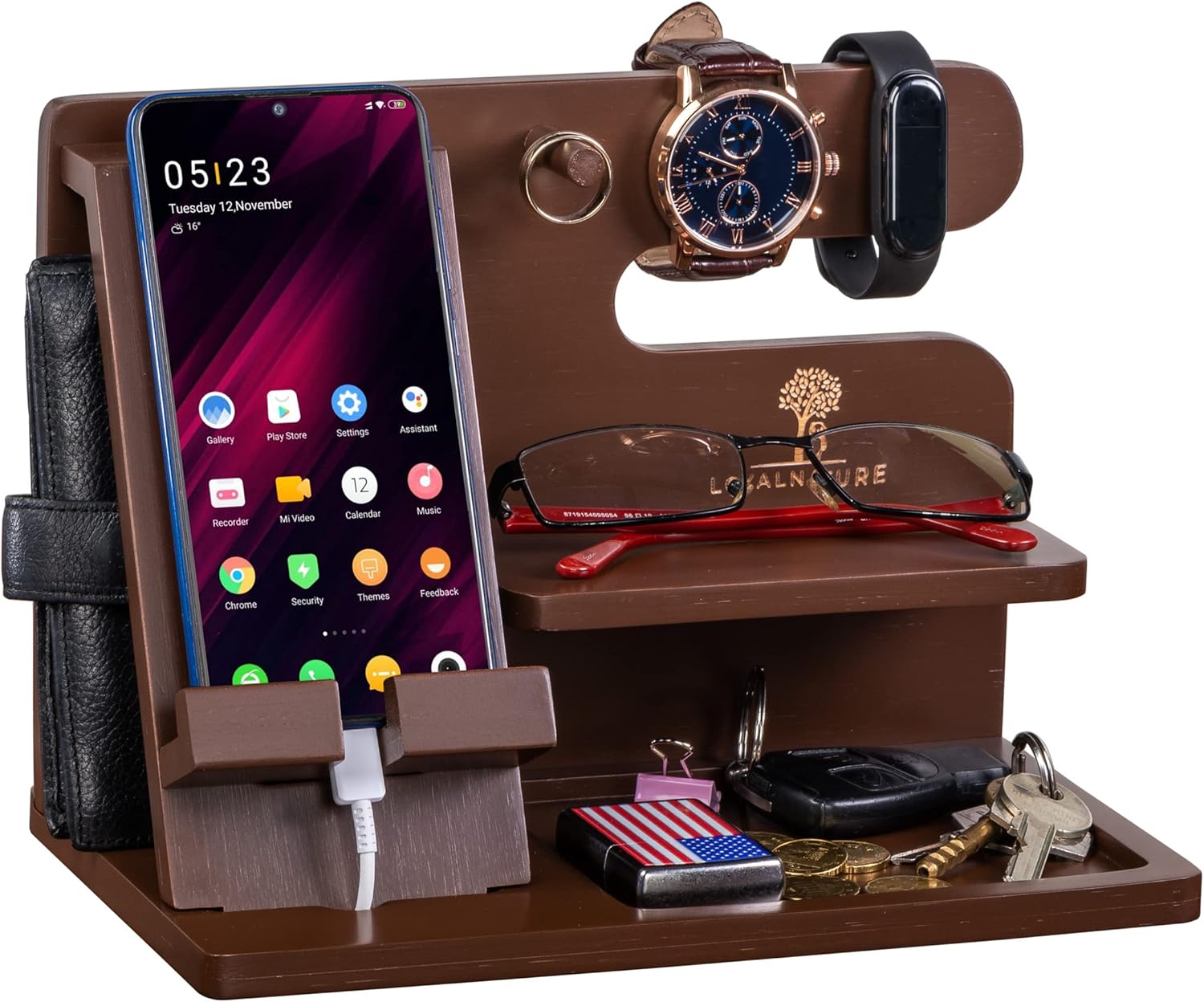 LOYALNATURE Wood Phone Docking Station for Men Luxury Wooden Docking ...