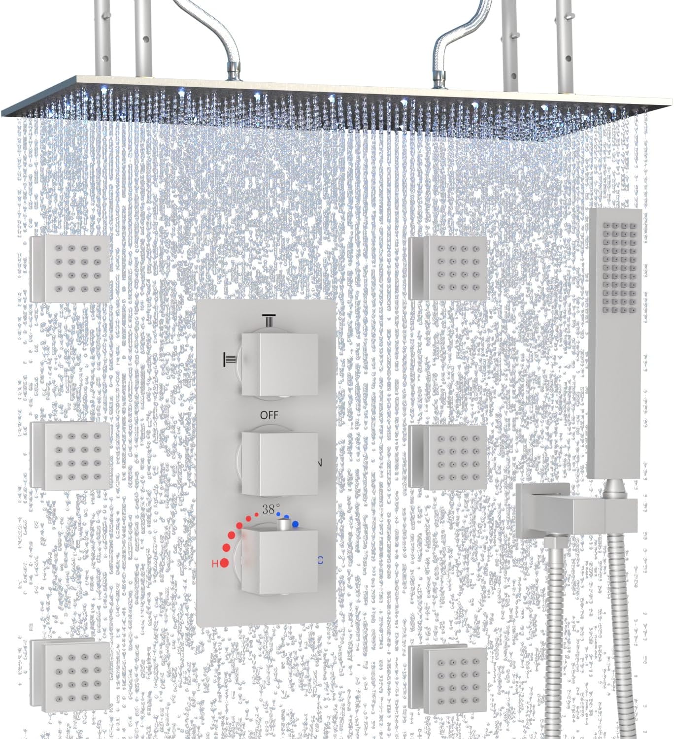 Luxury 15.7x31.5inch LED Rainfall Couples' Shower Multi Shower Head ...