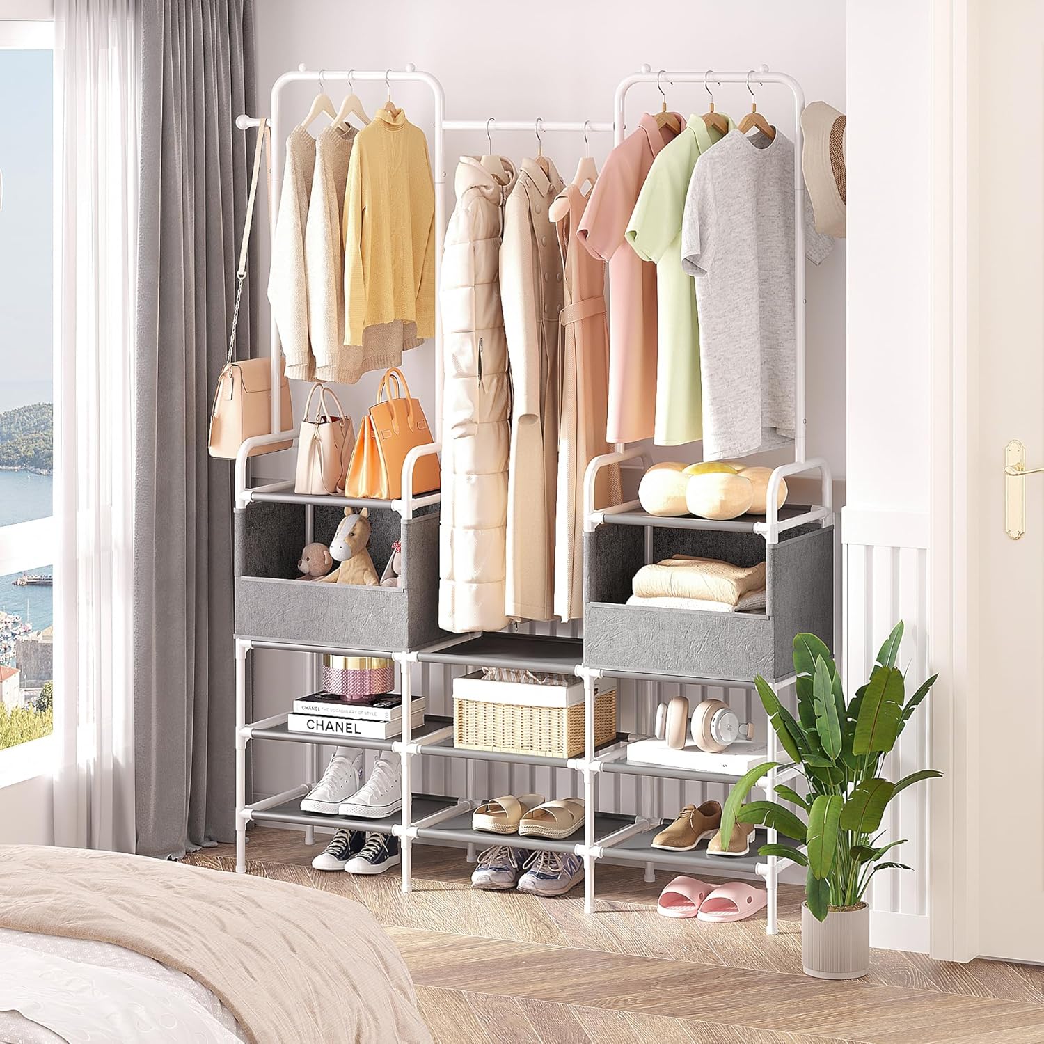 Amazon.com: Laiensia Clothes Rack,3 Rods Portable Clothing Hanging ...