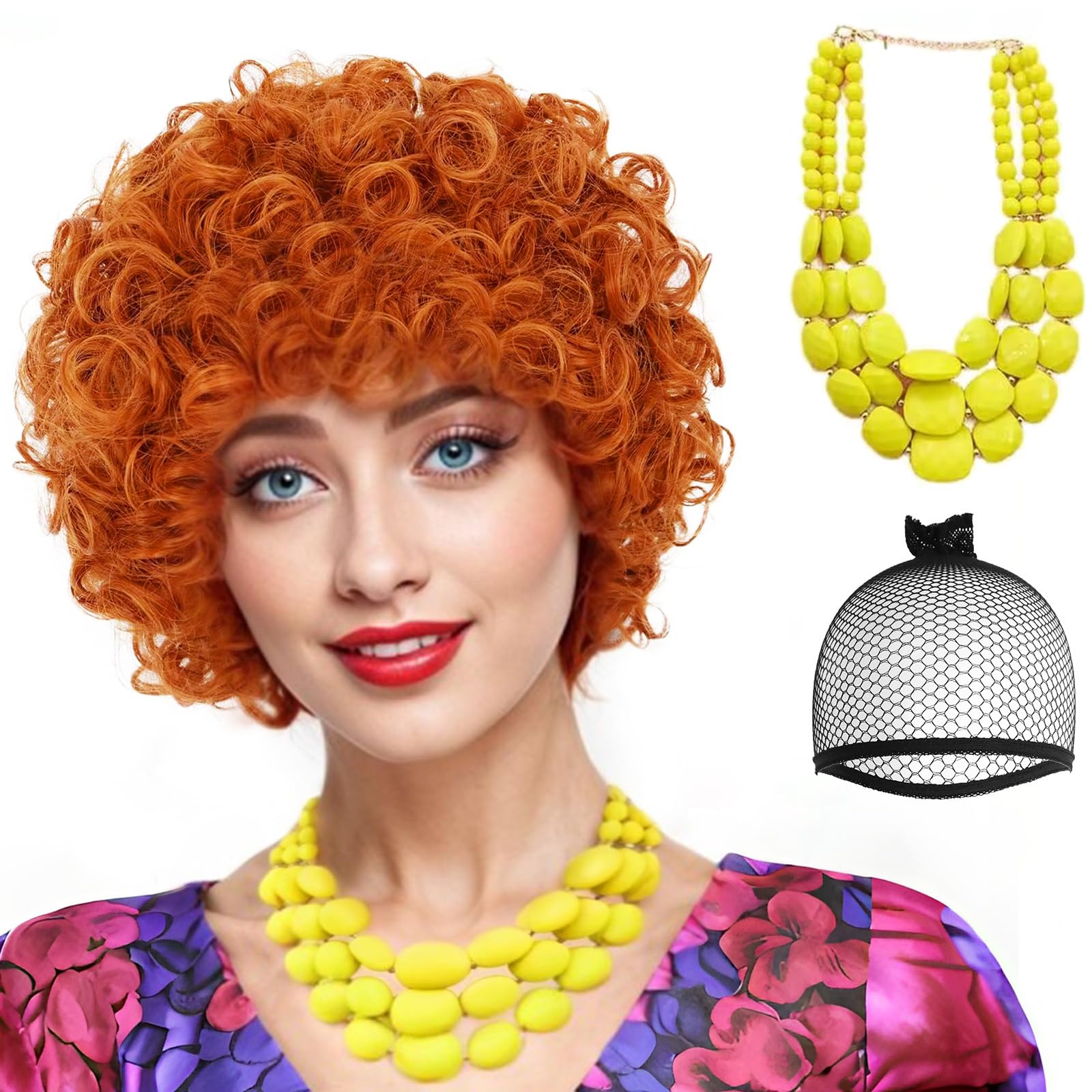 Amazon.com: JoneTing Mrs Roper Wig【+Wig Cap+Beads Necklace】 Short Curly ...