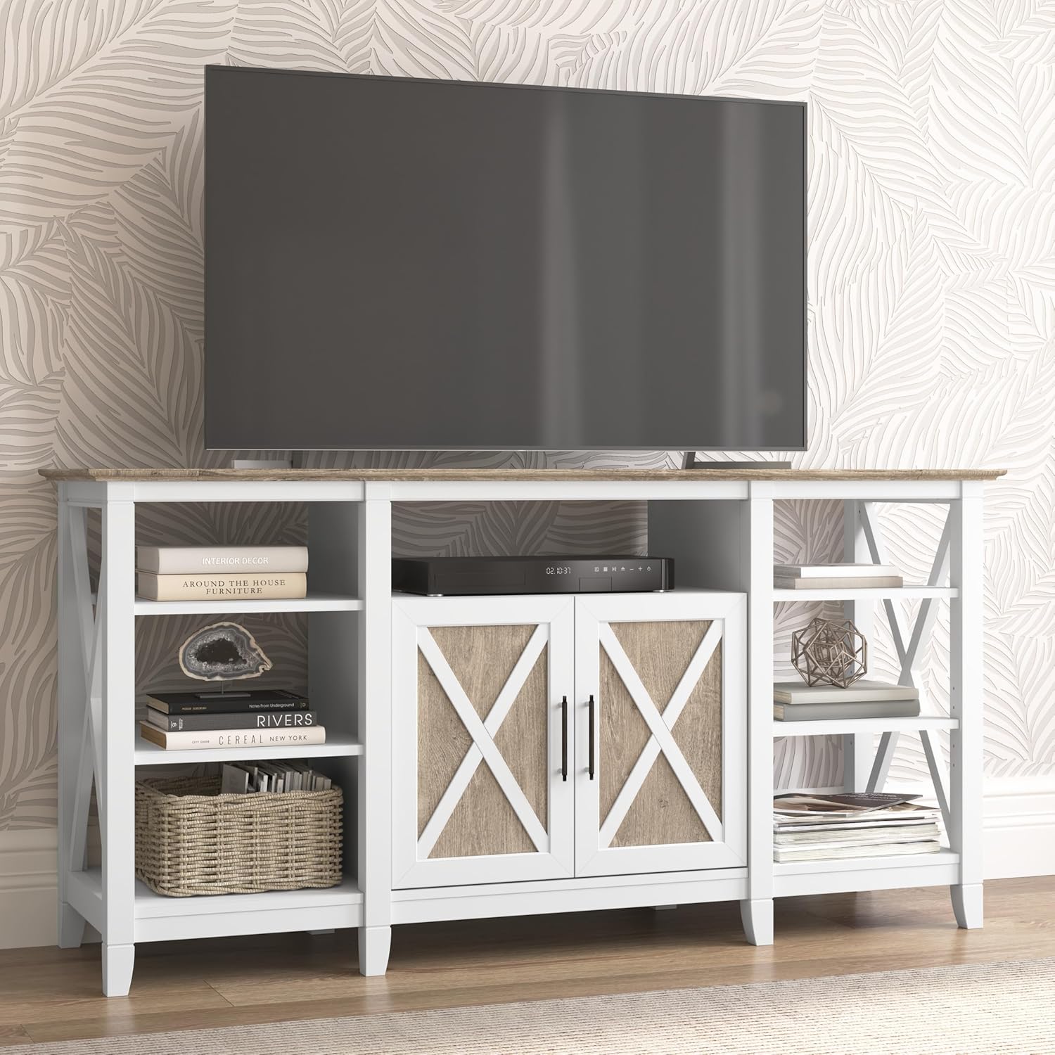 Bush Furniture Key West Tall TV Stand for 65 Inch TV in Pure White and ...