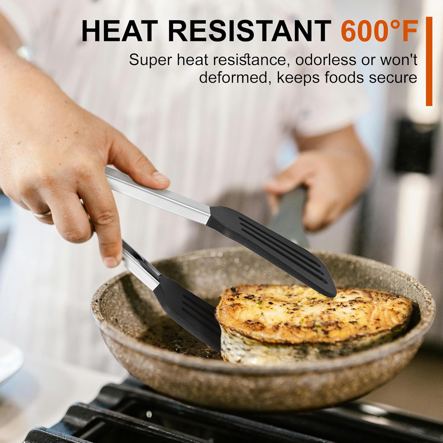 3 PCS Kitchen Tongs with Silicone Tips, 9 & 12-Inch Heat Resistant ...