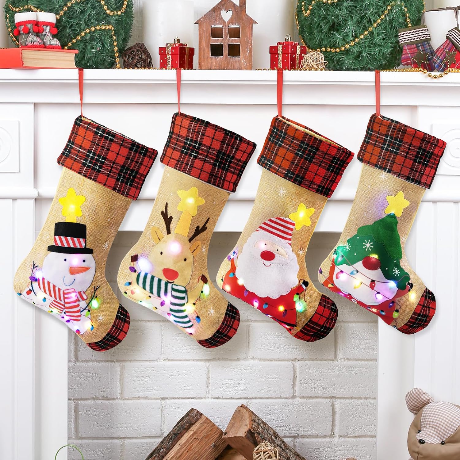 Amazon.com: SHareconn 4 Pack Christmas Stockings with Built-in LED ...