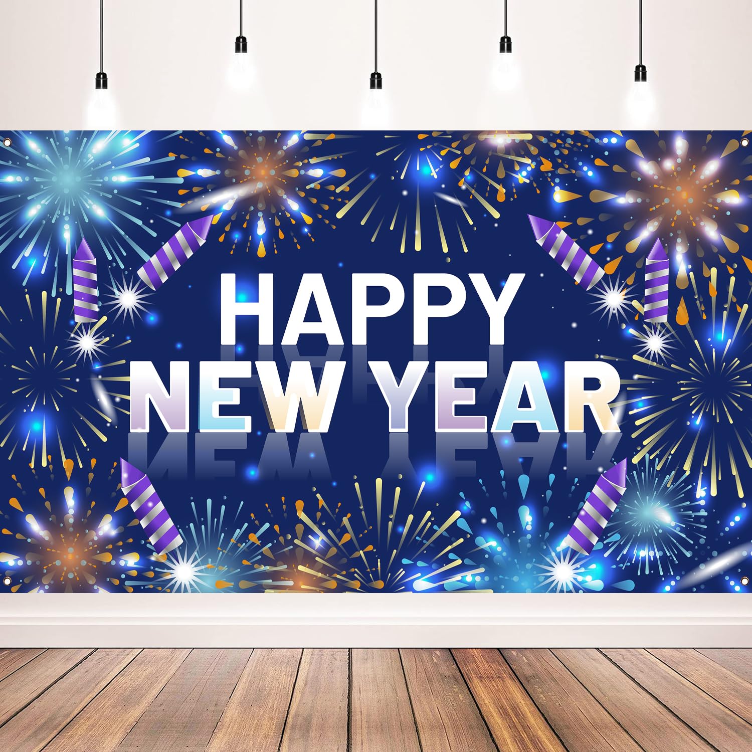 Amazon.com : Blue Happy New Year Banner Firework New Years Backdrop for ...