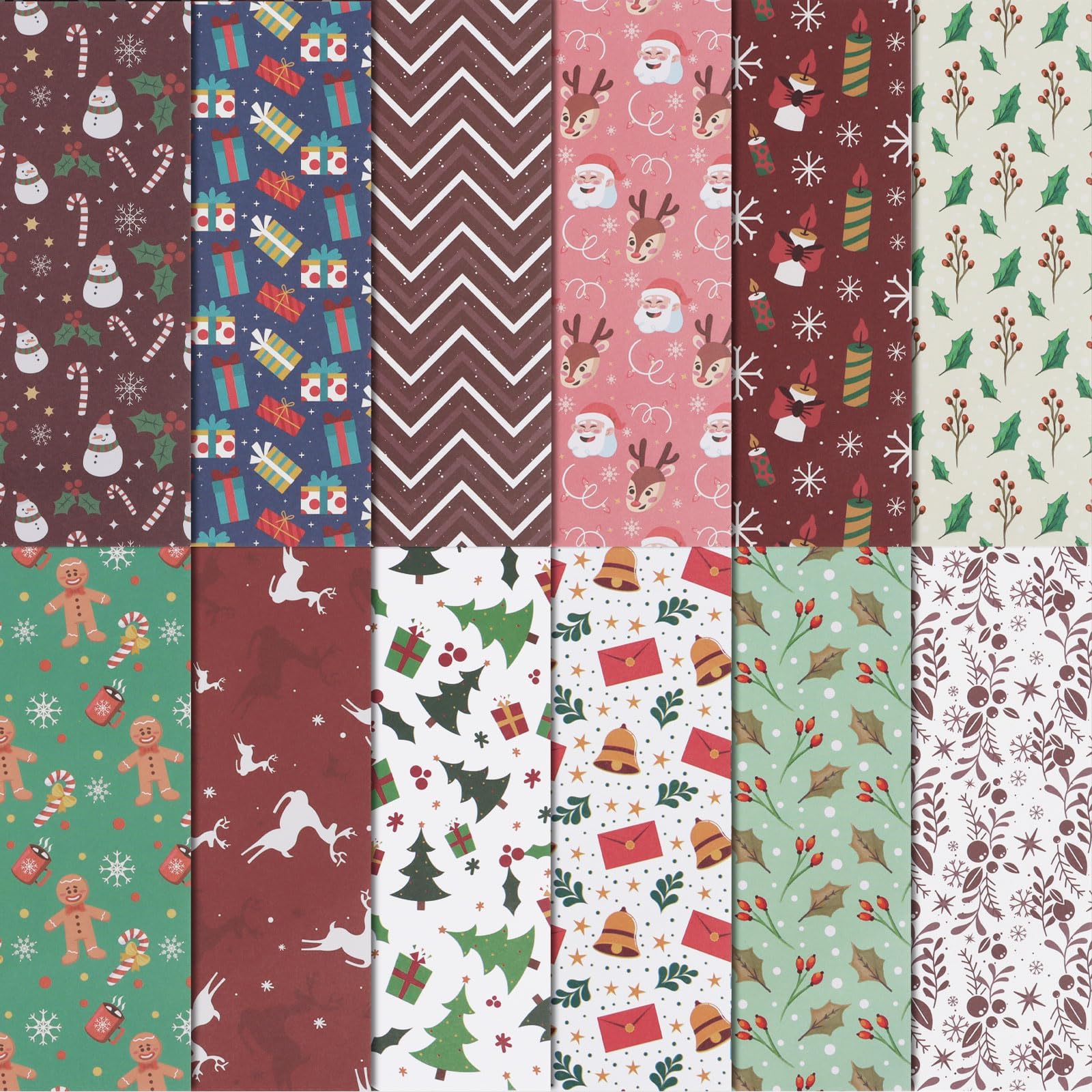 24 Sheets Merry Christmas Scrapbook Paper 12 Designs Christmas Pattern ...