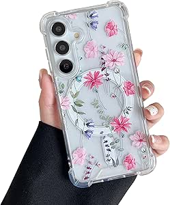 Amazon.com: DEFBSC Magnetic Case for Samsung Galaxy S24 FE [Work with Magsafe] Clear Floral ...