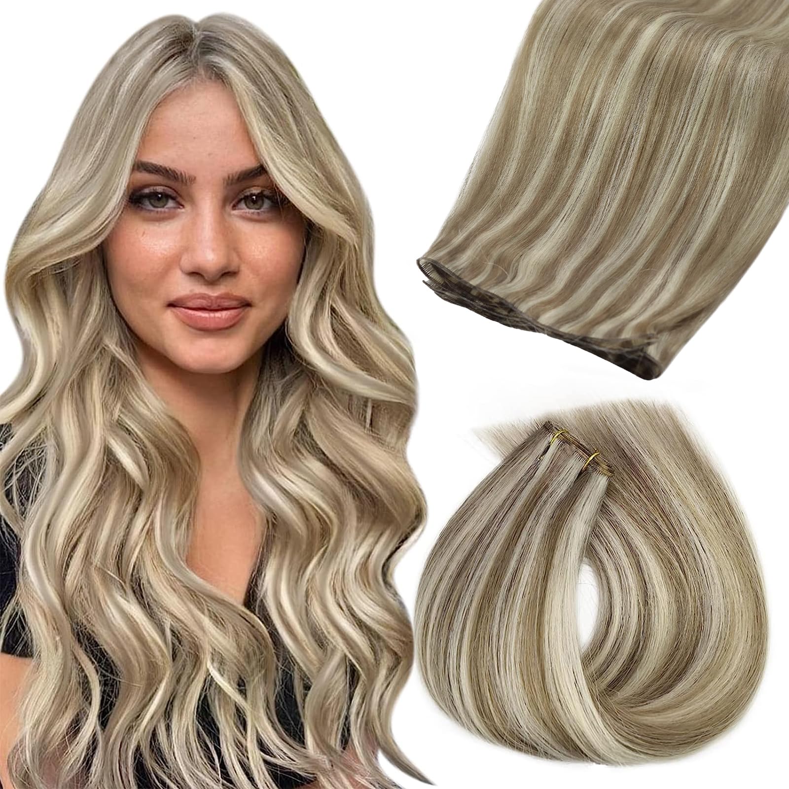 Amazon.com : Fshine Human Hair Genius Weft Light Brown Highlight with ...