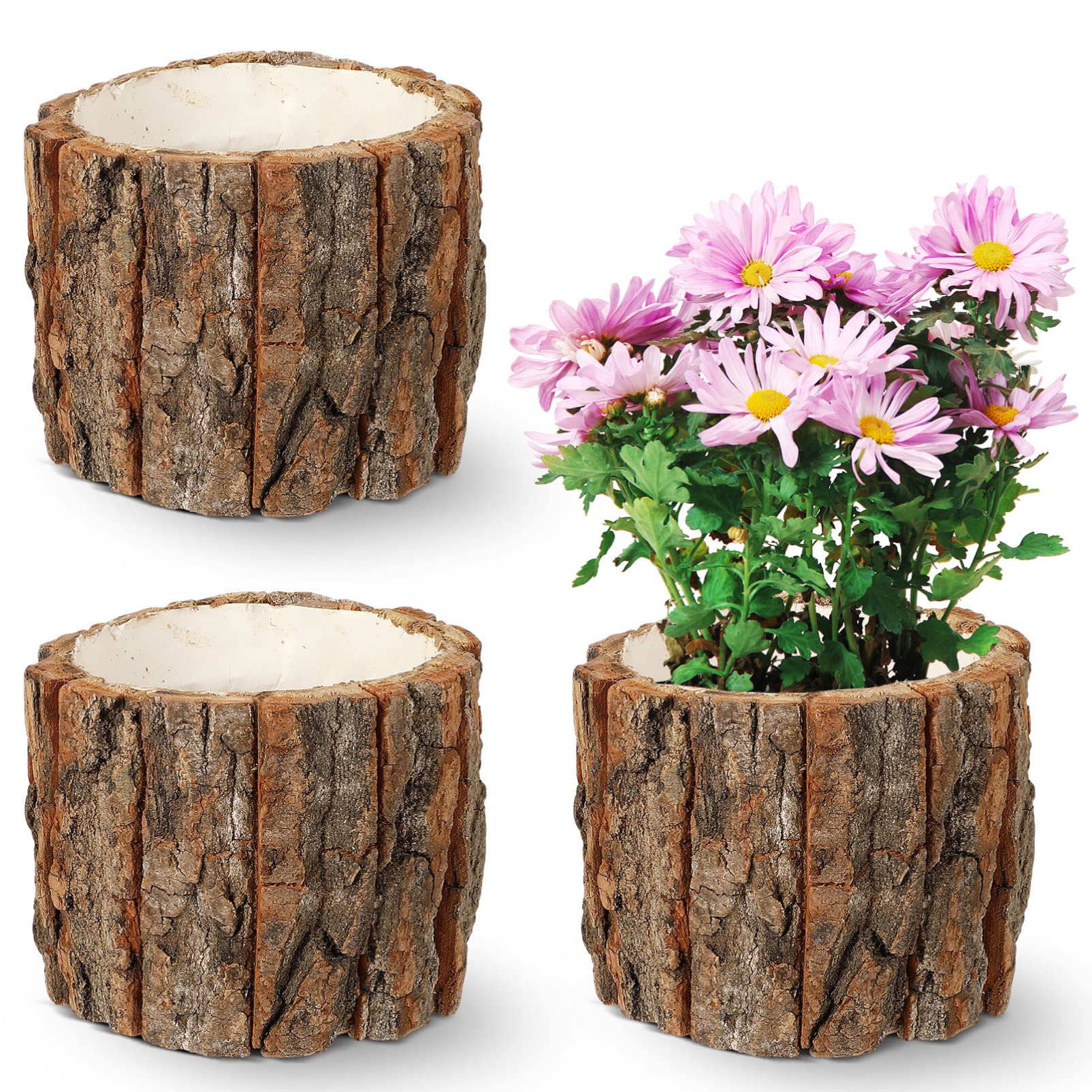 Amazon.com : Yardwe 3Pcs Wooden Pots Natural Wood Bark Buckets Barrels ...