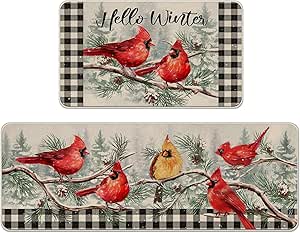 Amazon.com: Tailus Hello Winter Cardinal Kitchen Rugs Set of 2, Red ...