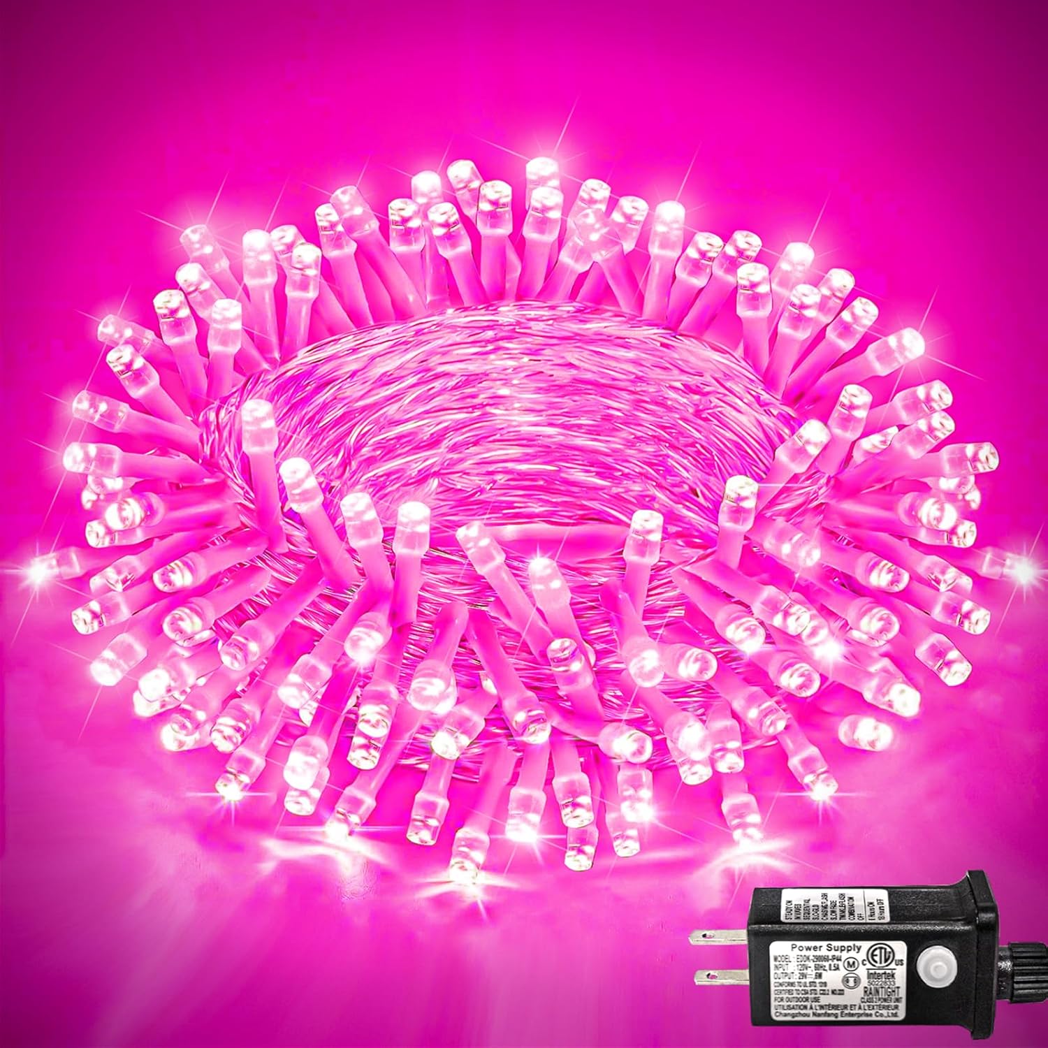 Einiiya 120 LED Pink Christmas Lights, 40ft Pink String Lights with 8 ...