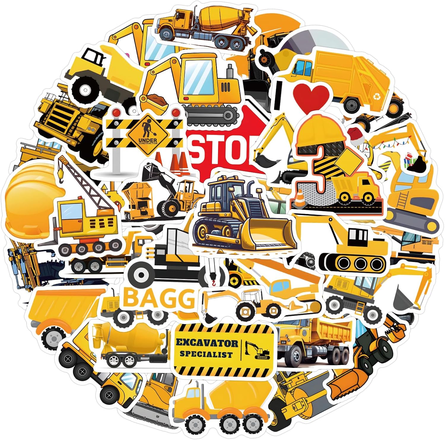 Amazon.com: 55 Pcs Construction Stickers Engineering Vehicle Stickers ...