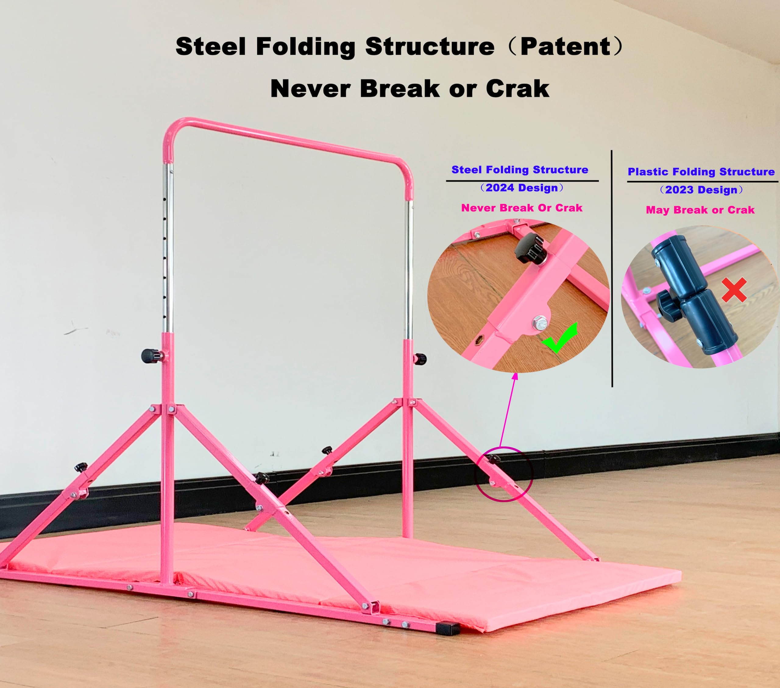 Adjustable Kip Bar With Mat MARFULA Foldable Gymnastics Bar For Kids ...