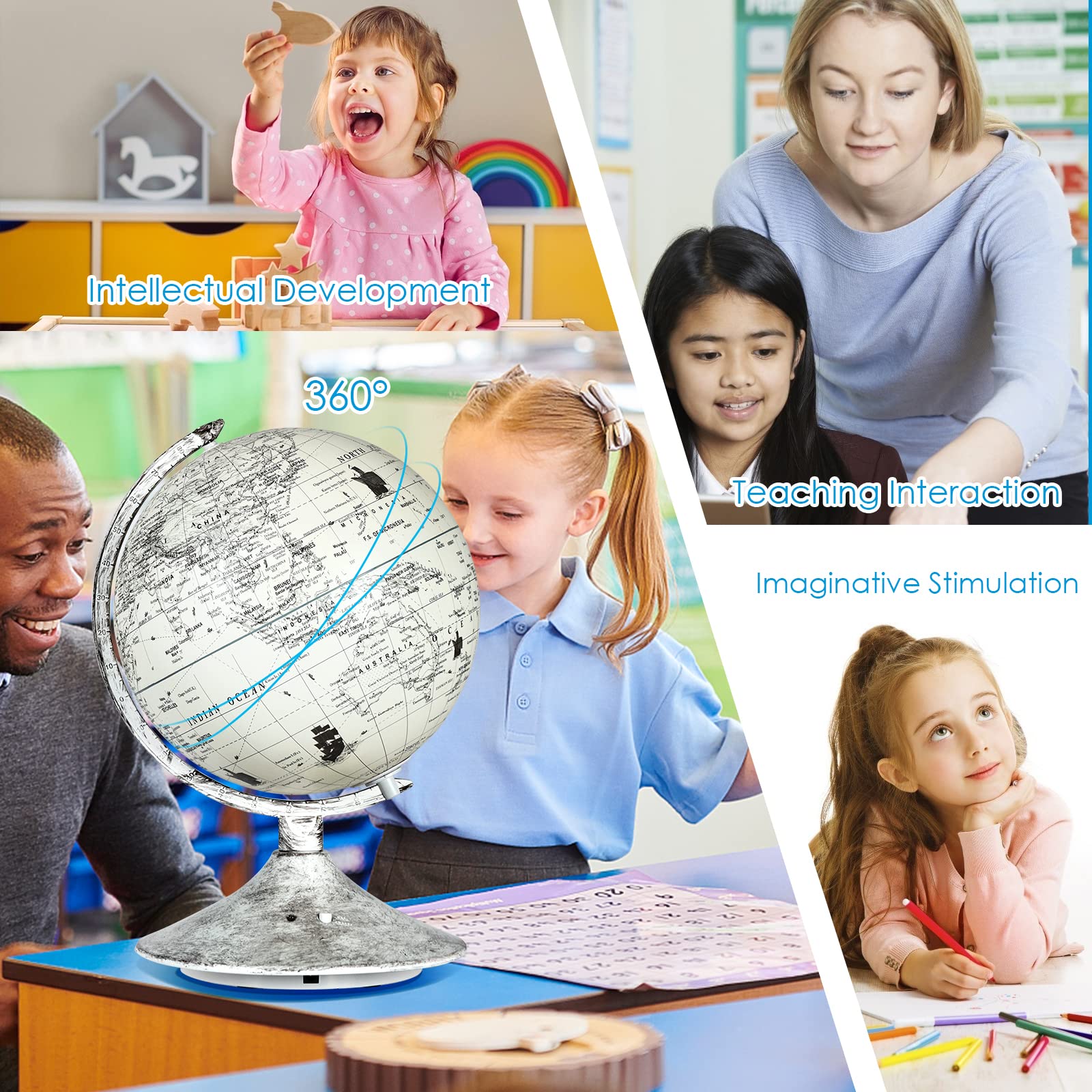 Goplus Illuminated Desktop World Globe, 13’’ 3 IN 1 Educational ...