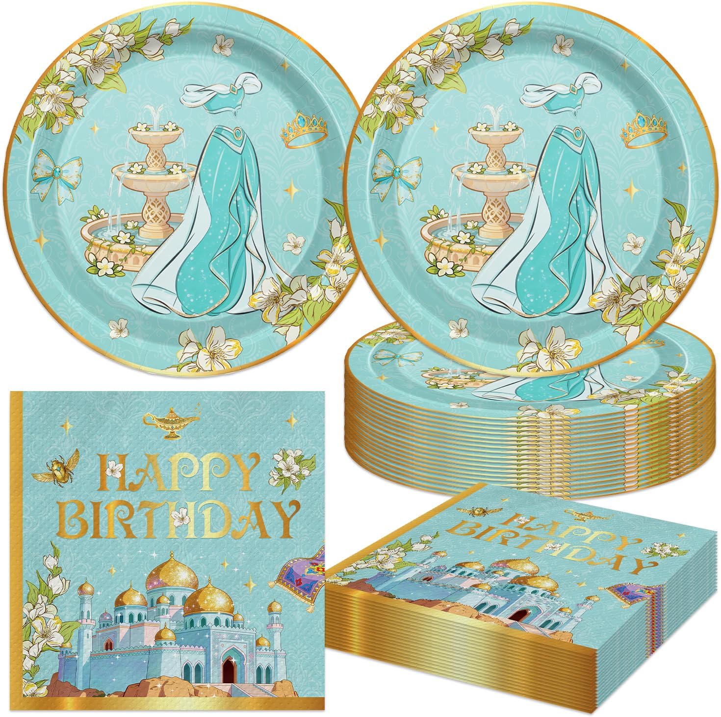 Amazon.com: 40Pcs Princess Birthday Party Plates and Napkins Tableware ...