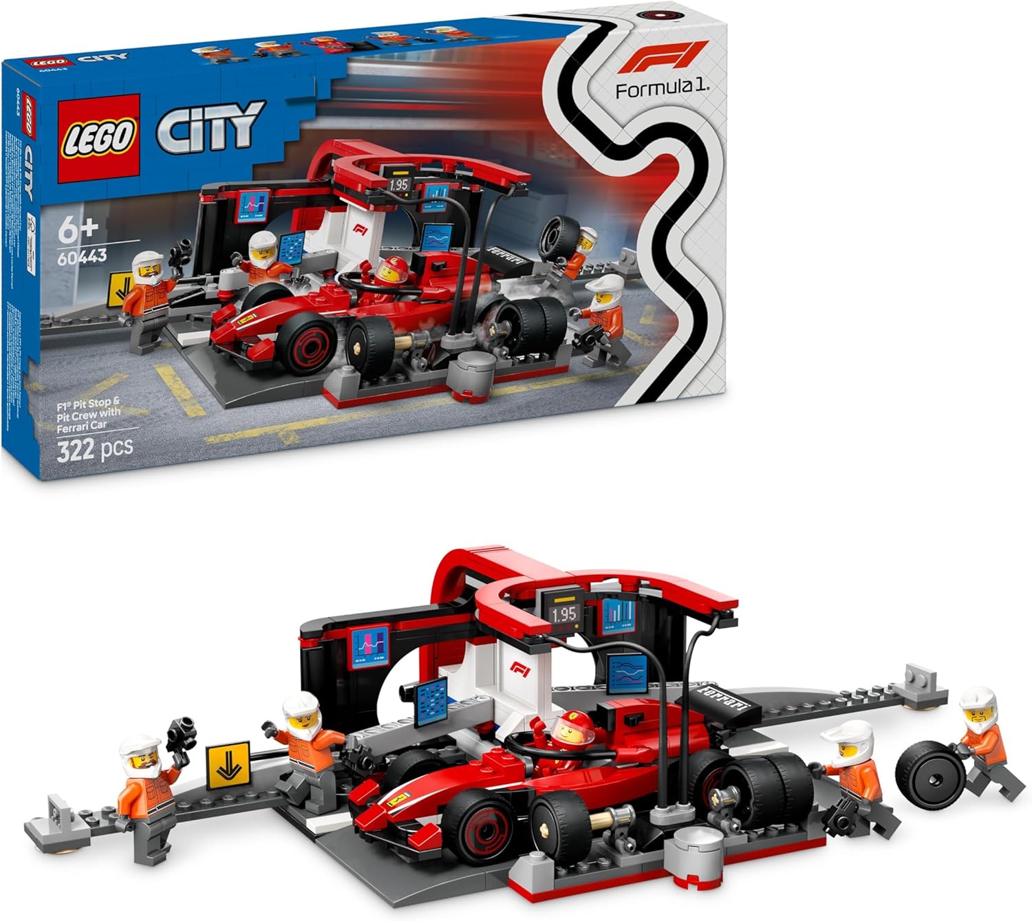 LEGO City F1 Pit Stop & Pit Crew with Ferrari Car Toy - Formula 1 Set ...