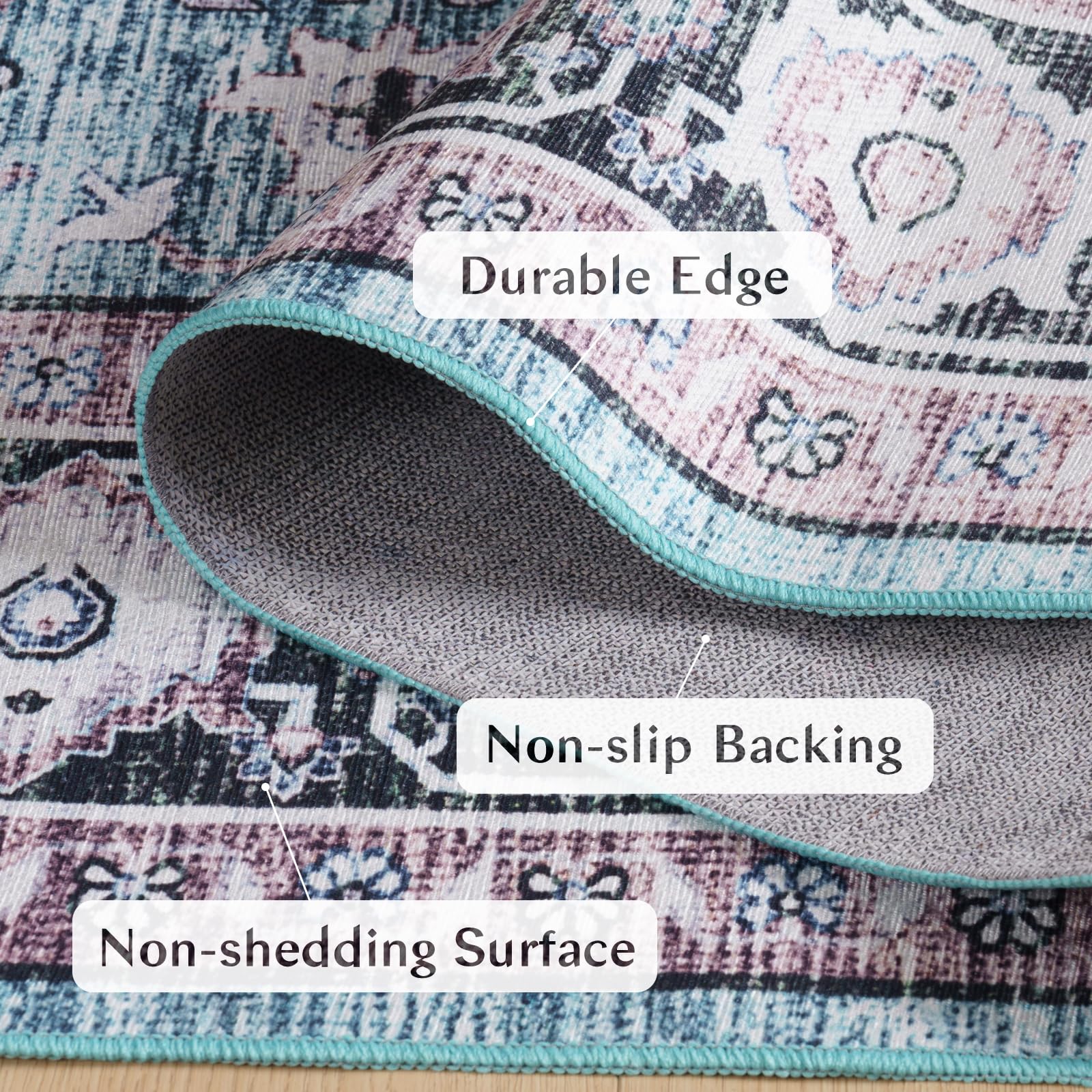 Ultra-Thin Washable Vintage Area Rug 8'x 10' for Living Room, Low-Pile ...