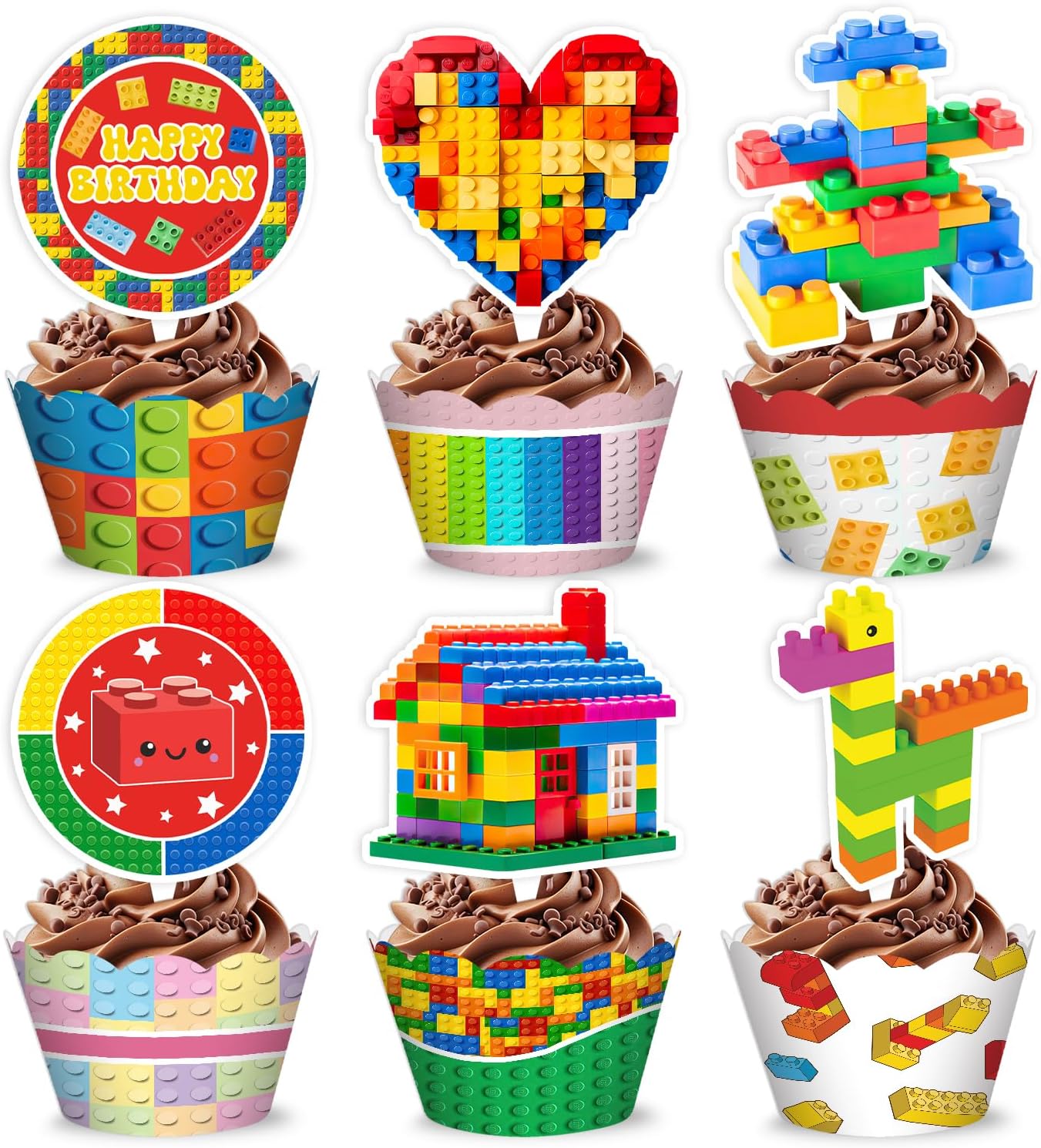 Amazon.com: 48PCS Building Block Themed Birthday Party Decorations ...