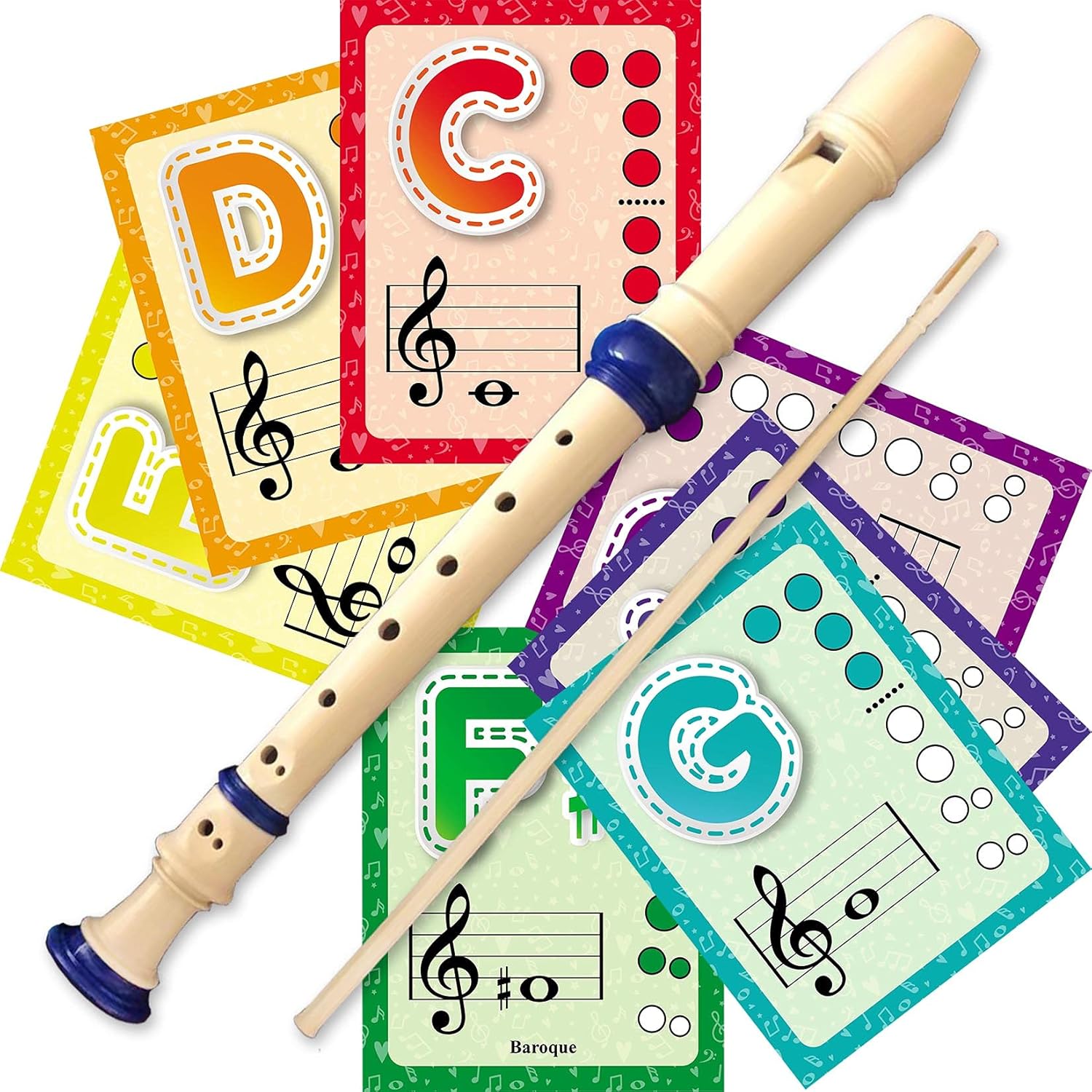 Amazon.com: Soprano Recorder with 18 Fingerings Chart Card Set - German ...
