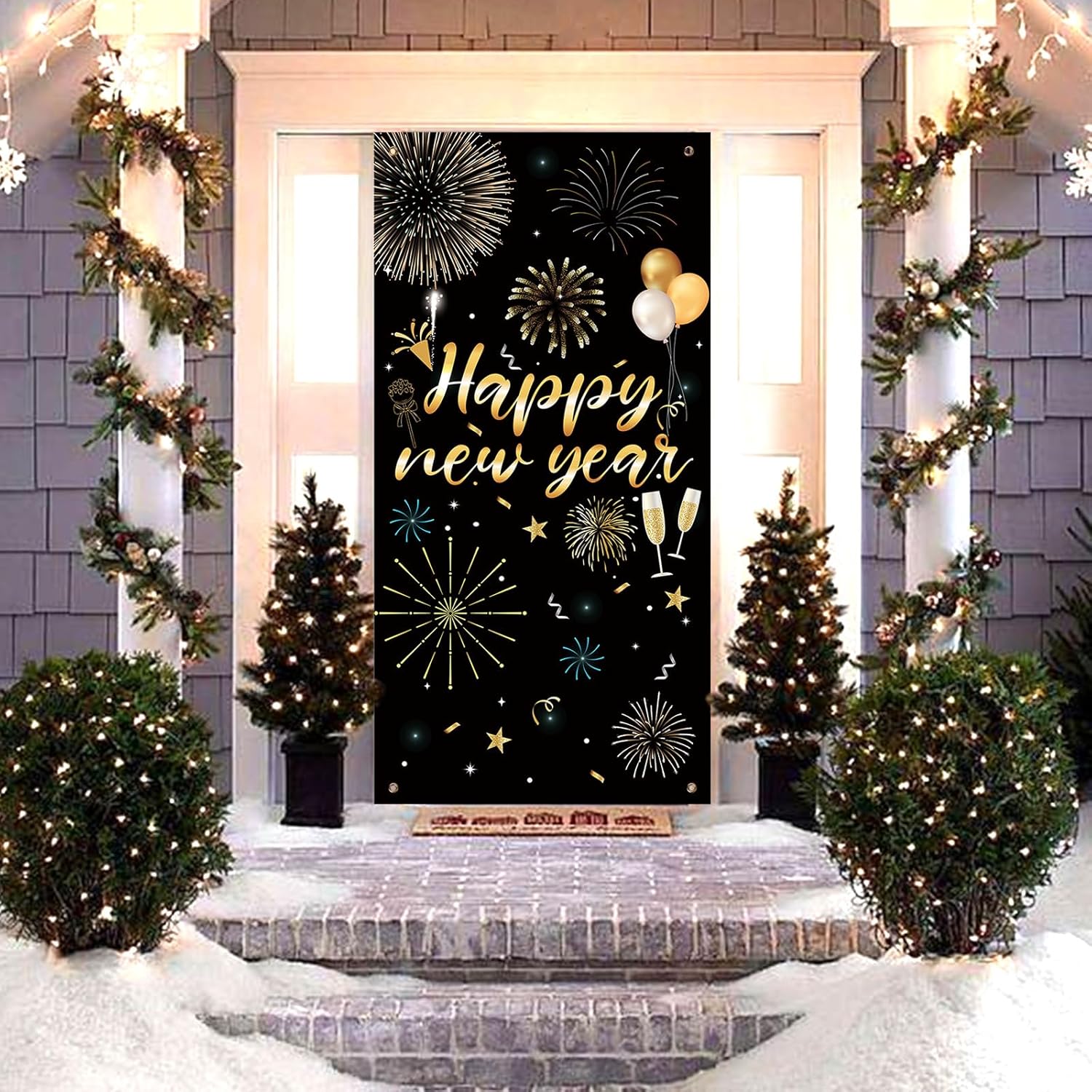 Amazon.com : 5.9x3ft New Year Door Cover, Happy New Year Door ...