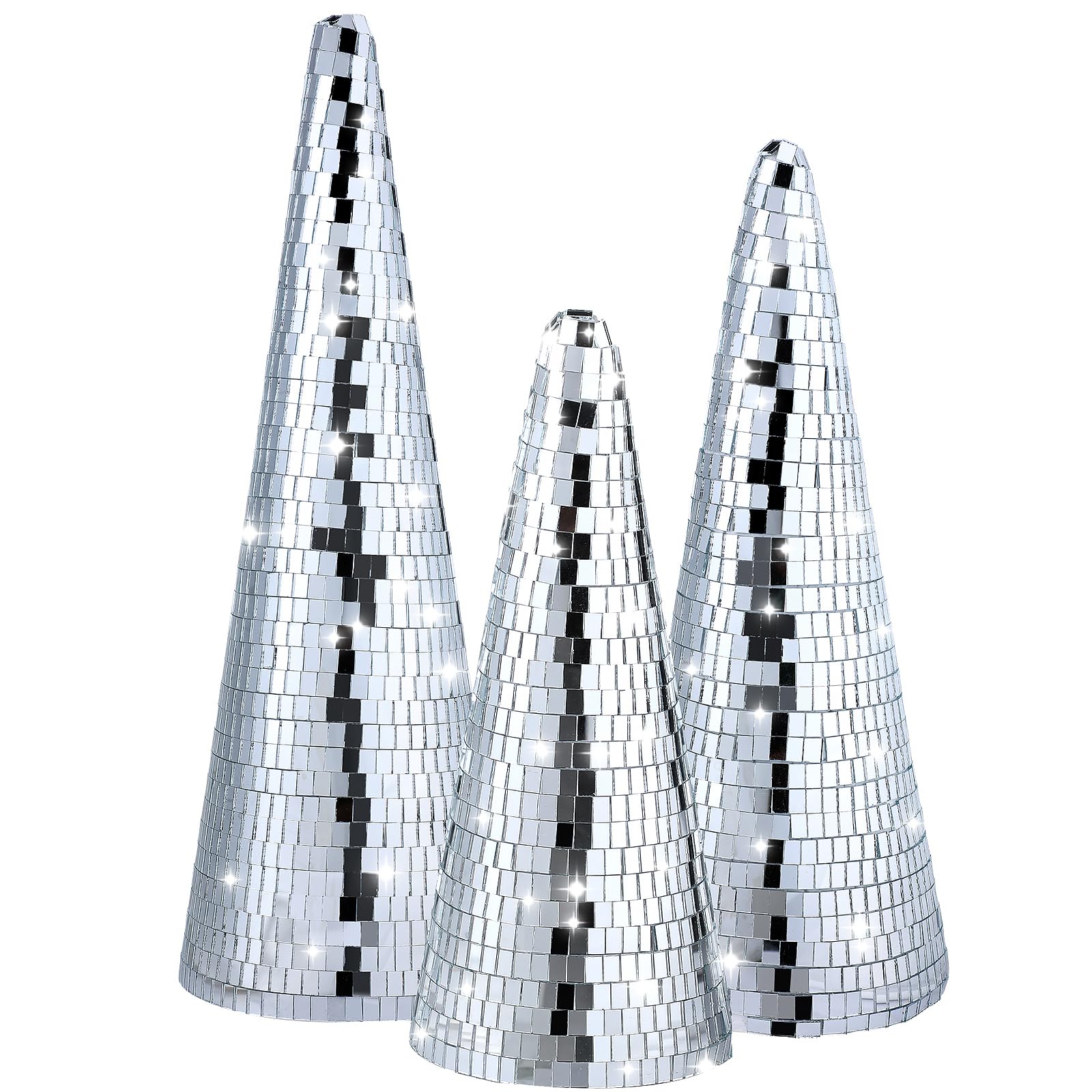 Amazon.com: Ceenna 3 Pcs Disco Christmas Cone Trees Silver Christmas ...
