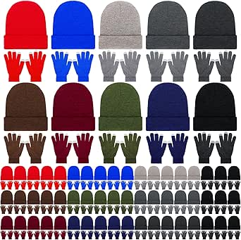 Suhine 128 Pcs Bulk Winter Knit Beanie Hats and Gloves for Homeless ...