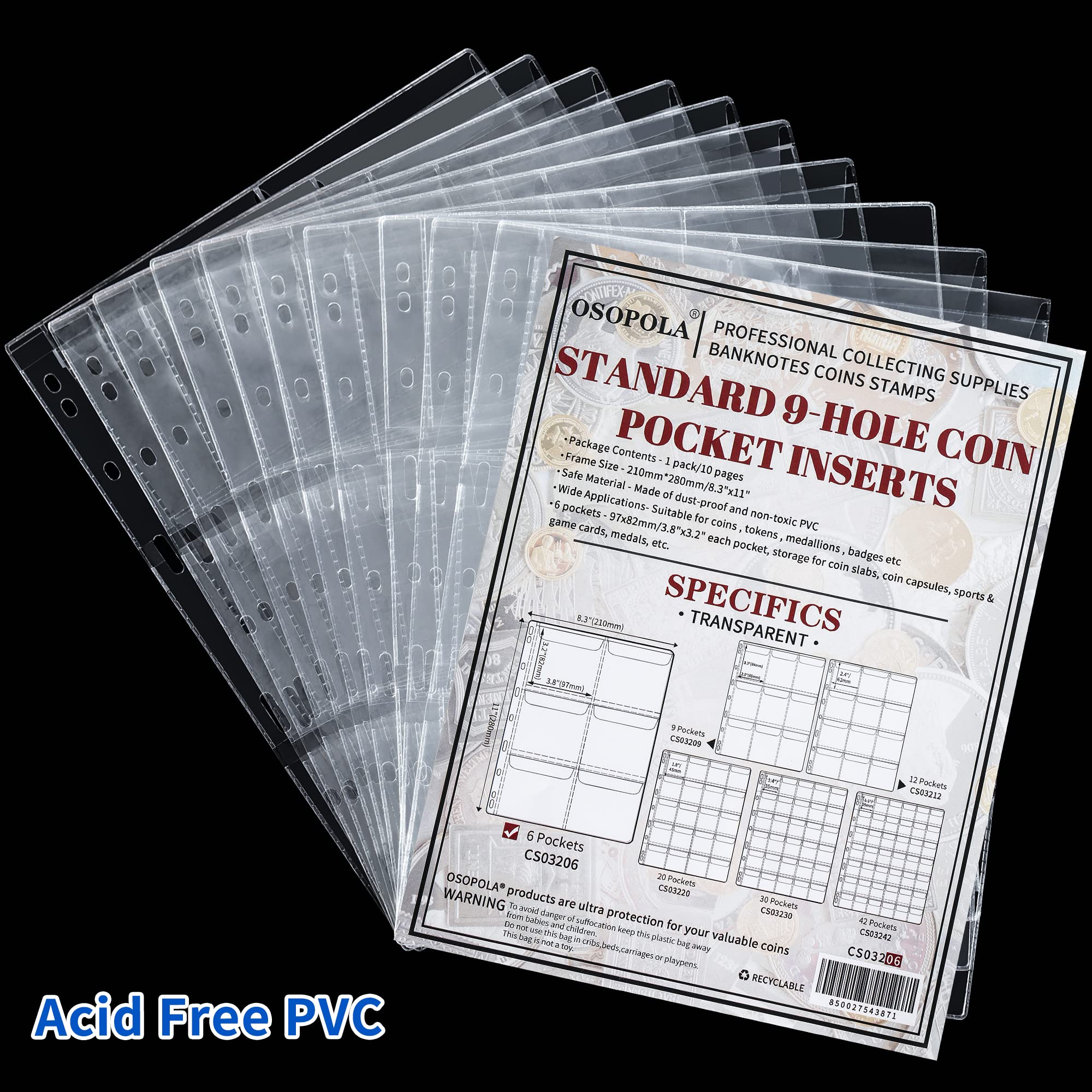 Snapklik.com : 60 Pockets Coin Binder Pages - 3.83.2 Inch Holders 10 ...