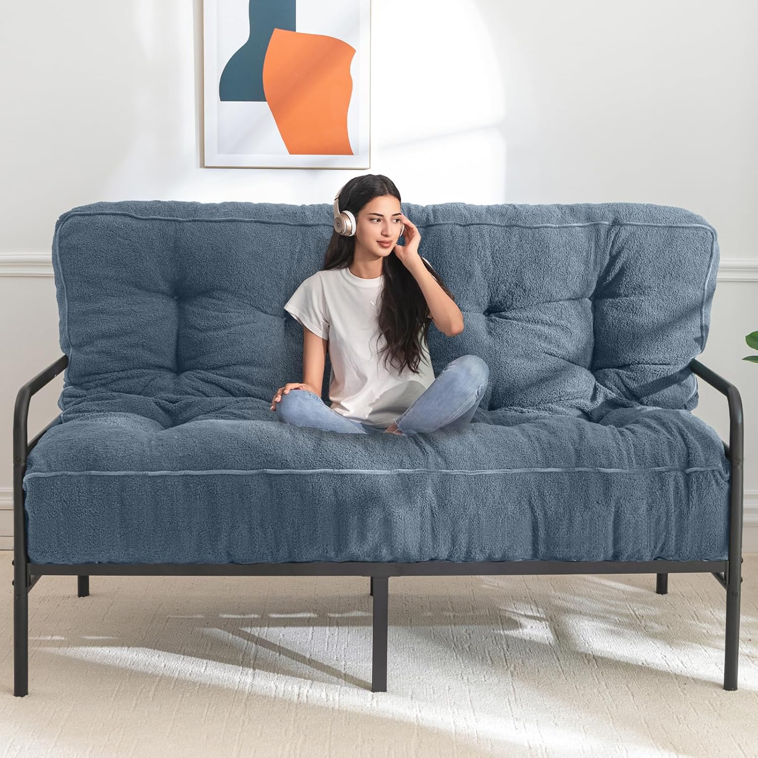 MAXYOYO 8" Futon Mattress Queen Size, Ultra Thick Boucle Futons Sofa Couch Bed Sleeper Sofa Bed ...