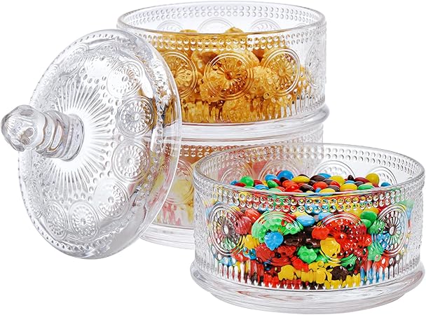 Amazon.com | Kingrol 3-Tier Glass Candy Dish with Lid, Stackable Food ...