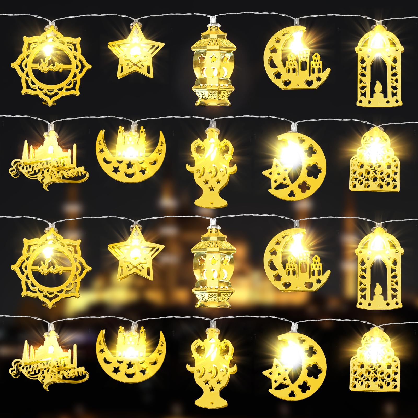 Jsdoin Eid Mubarak Decorations LED String Lights - 3.5m Star Moon LED ...